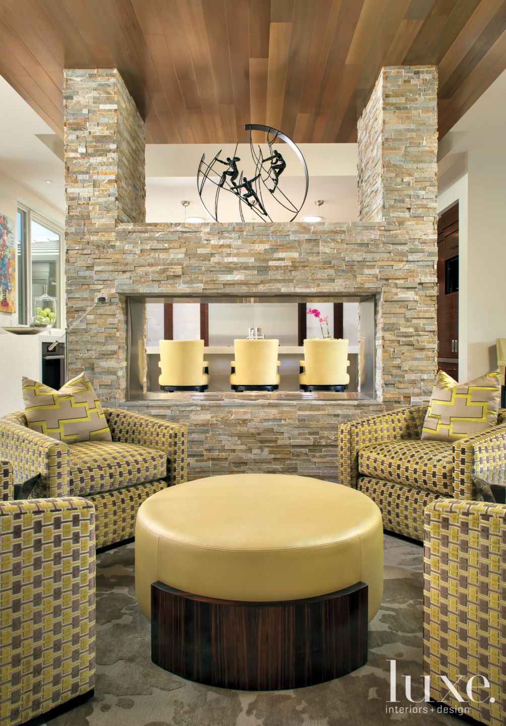 Modern Yellow and Brown Sitting Area - Luxe Interiors + Design