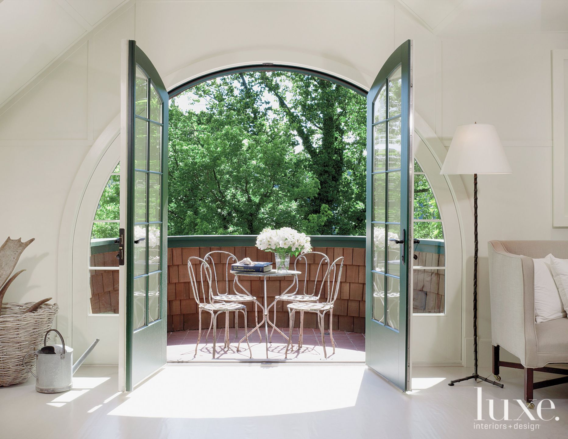 Transitional Country Bedroom Balcony with French Doors - Luxe Interiors ...