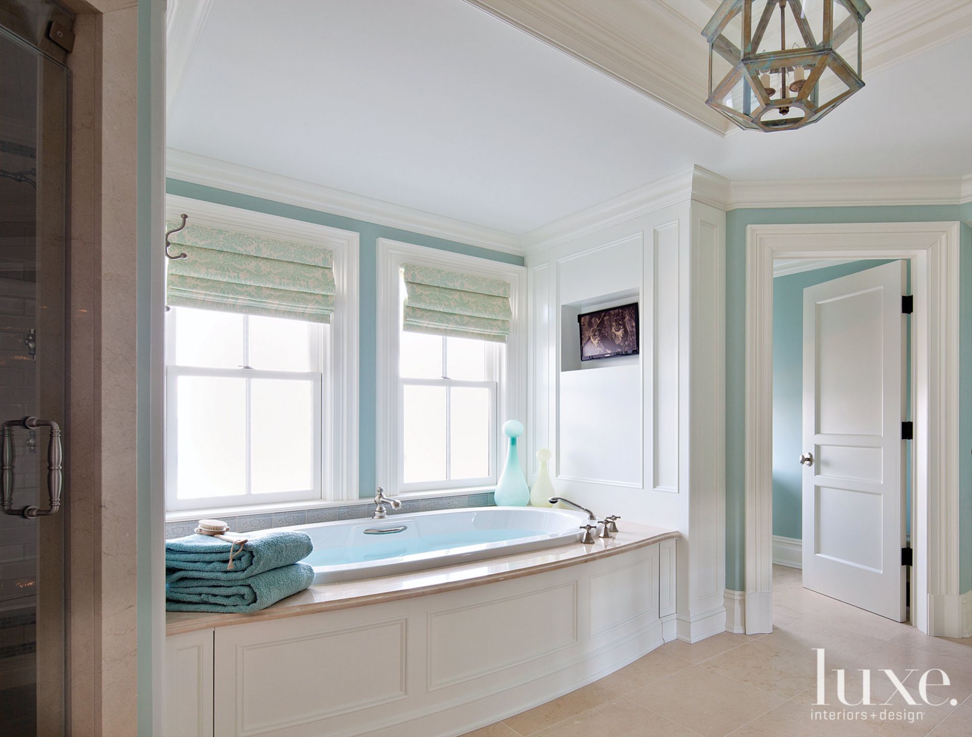 Blue-Accented Contemporary Master Bath - Luxe Interiors + Design