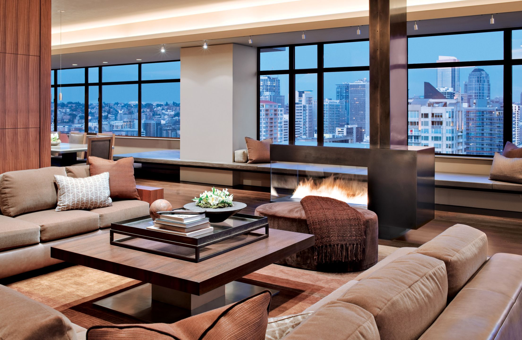 Contemporary Brown Living Room - Luxe Interiors + Design