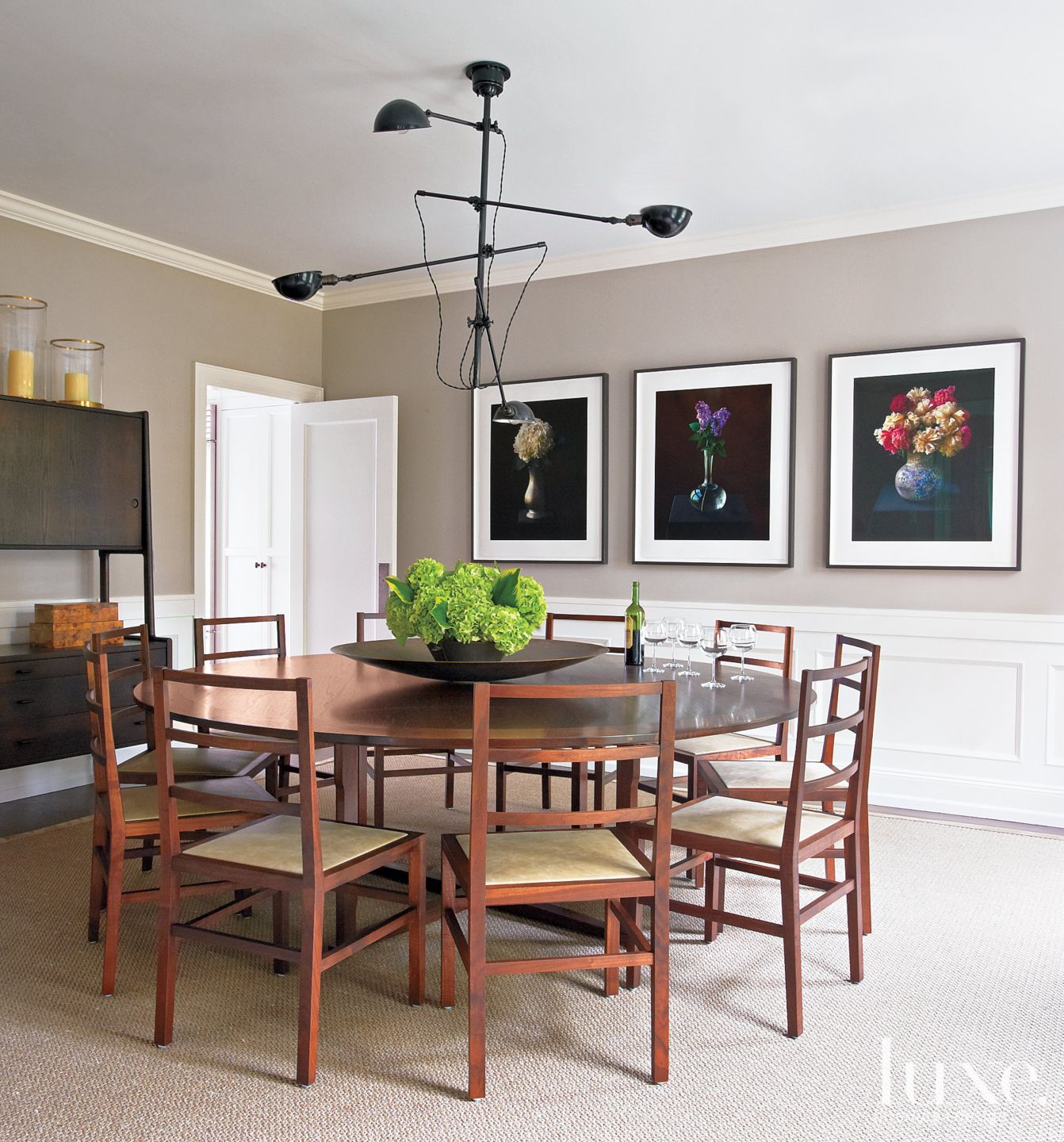 Traditional Neutral Dining Room with Steel Pendants - Luxe Interiors ...