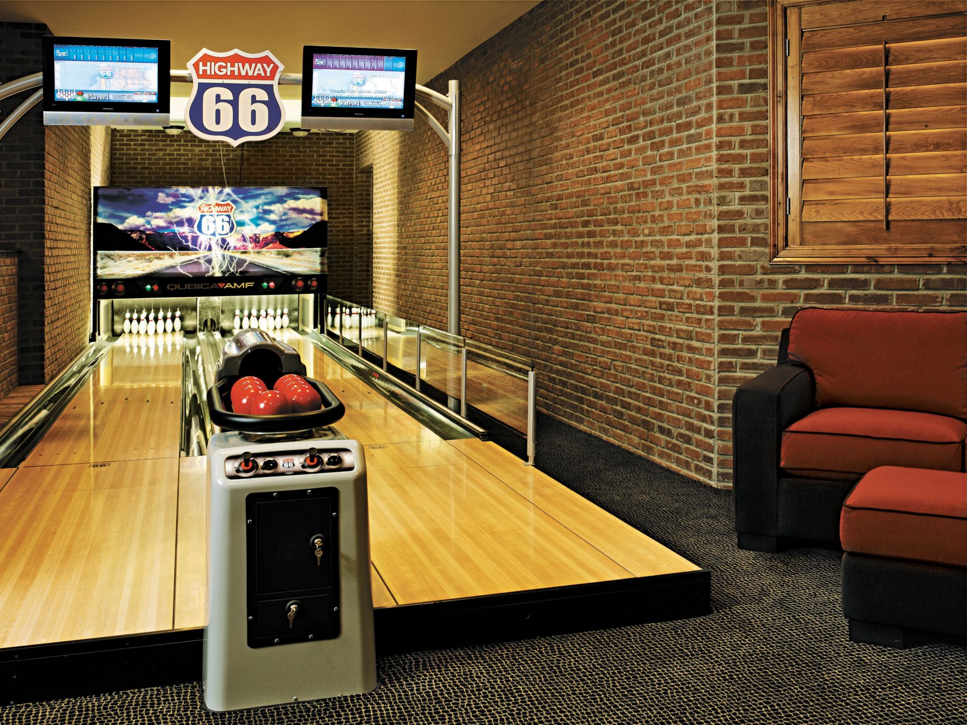 Red Contemporary Bowling Alley - Luxe Interiors + Design