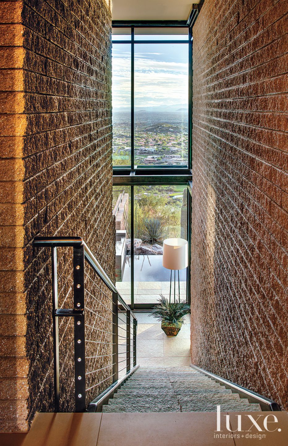 Staircase with Block Walls - Luxe Interiors + Design