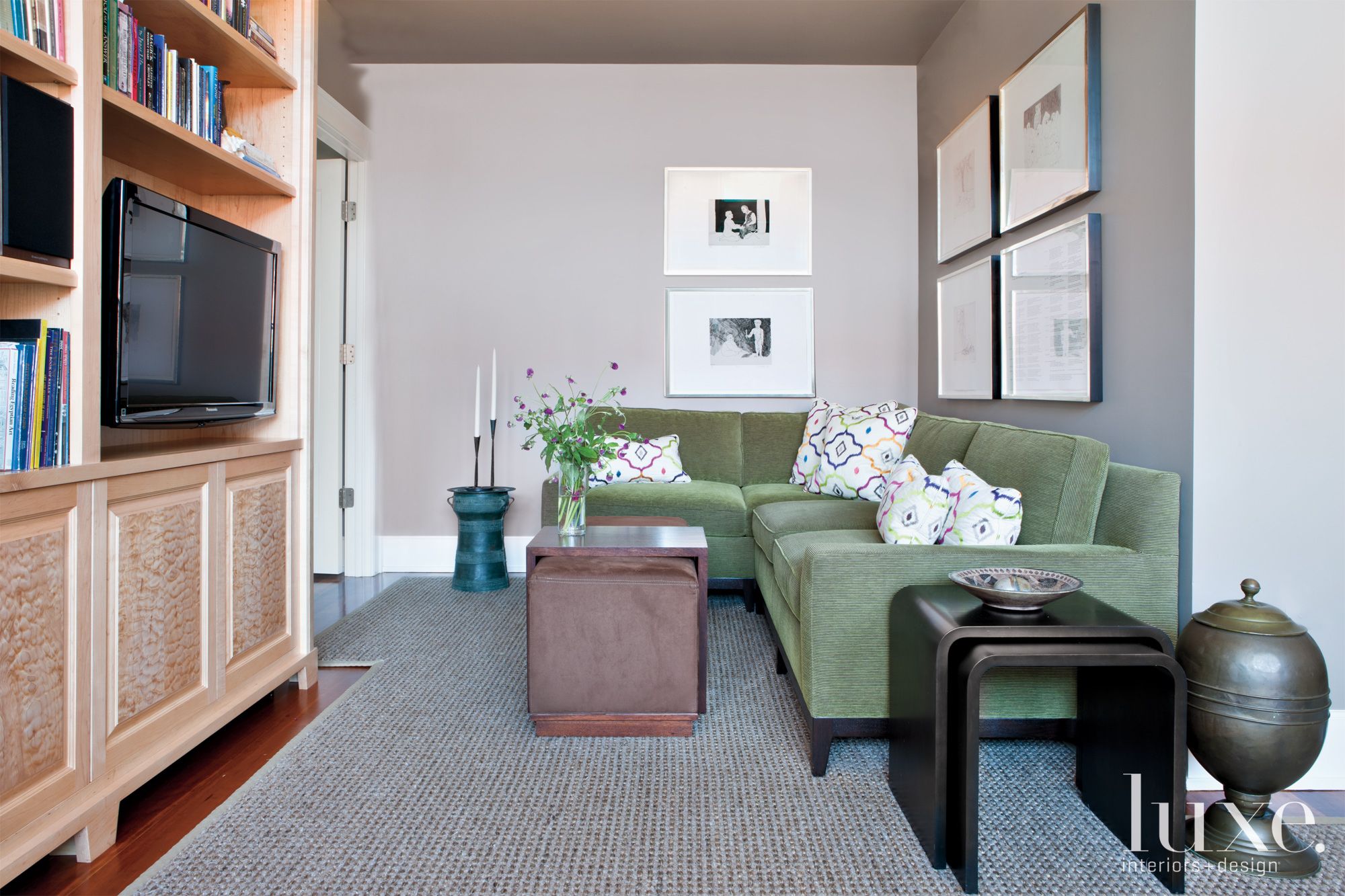 Modern Gray Media Room - Luxe Interiors + Design