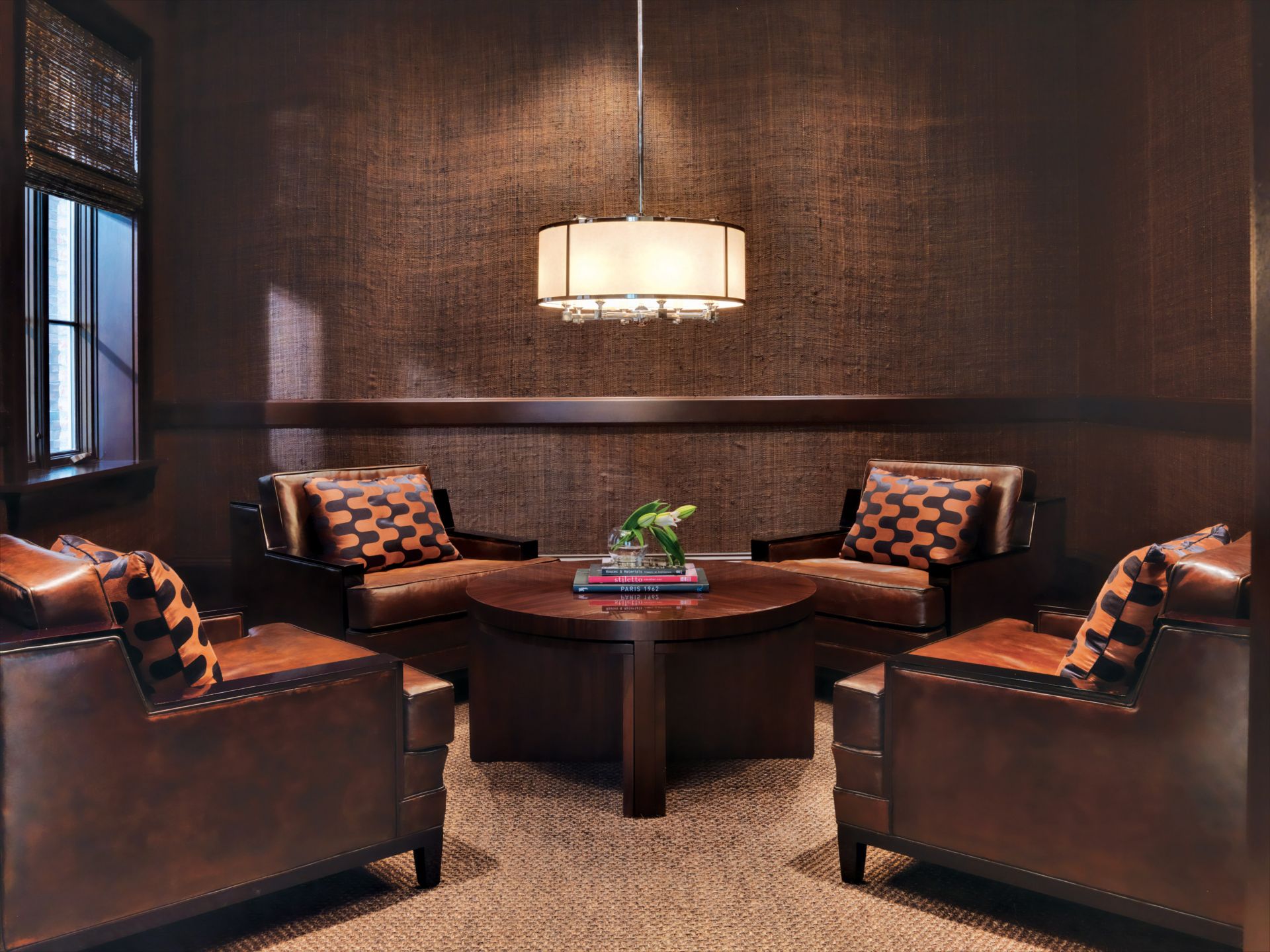 Transitional Brown Library - Luxe Interiors + Design