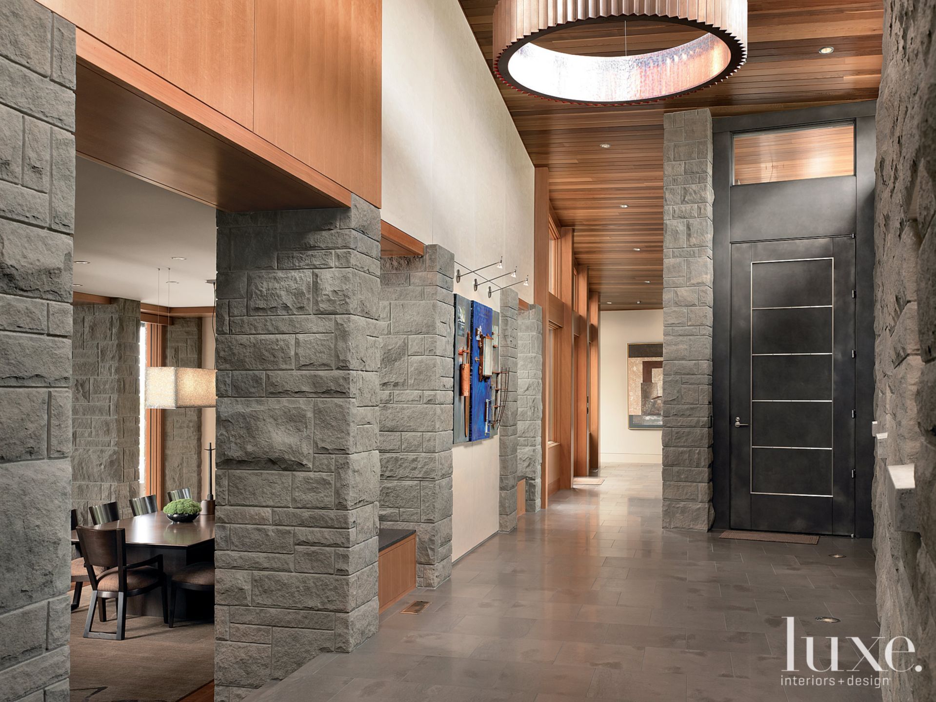 Wood and Stone Modern Entryway - Luxe Interiors + Design