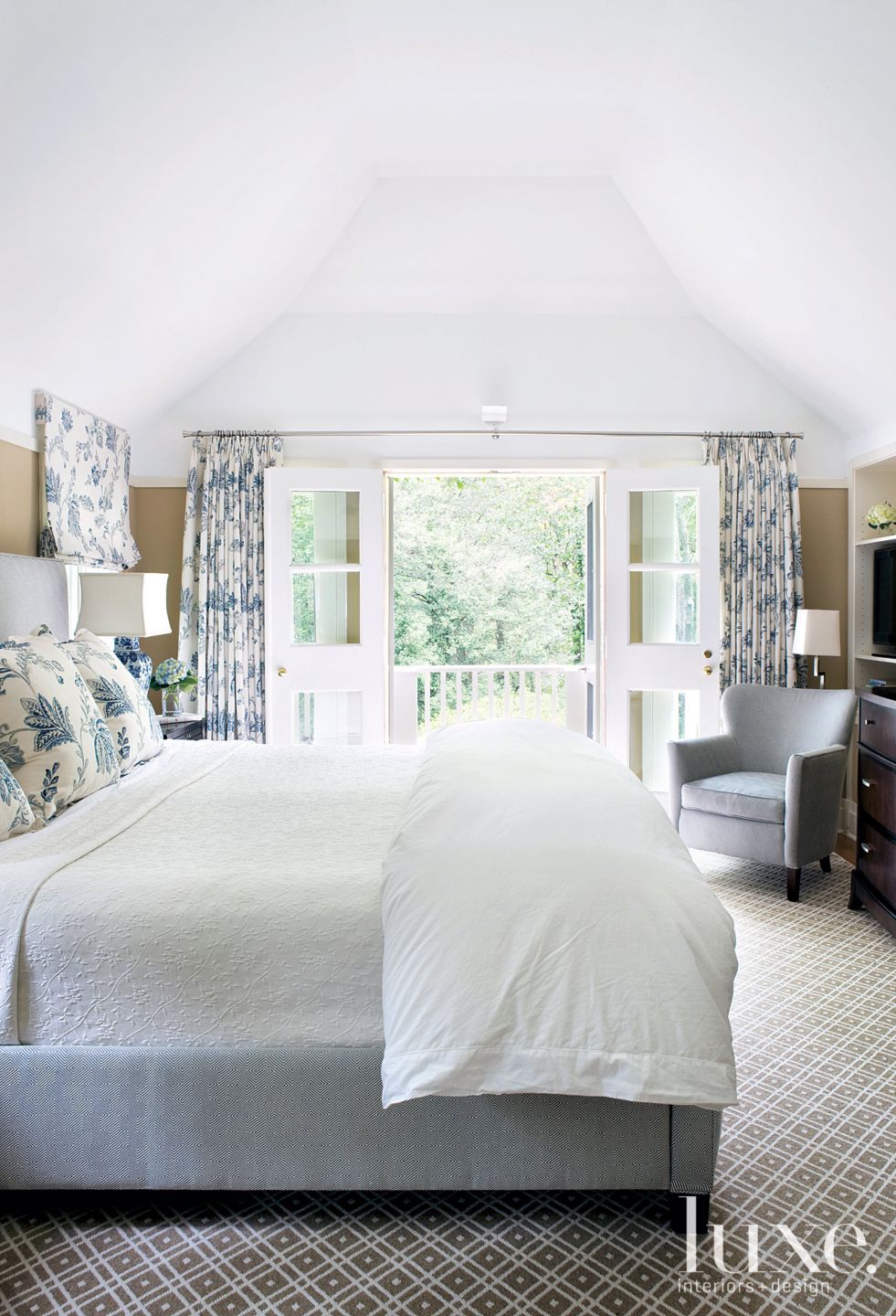 Transitional White Bedroom with Wool Carpet - Luxe Interiors + Design