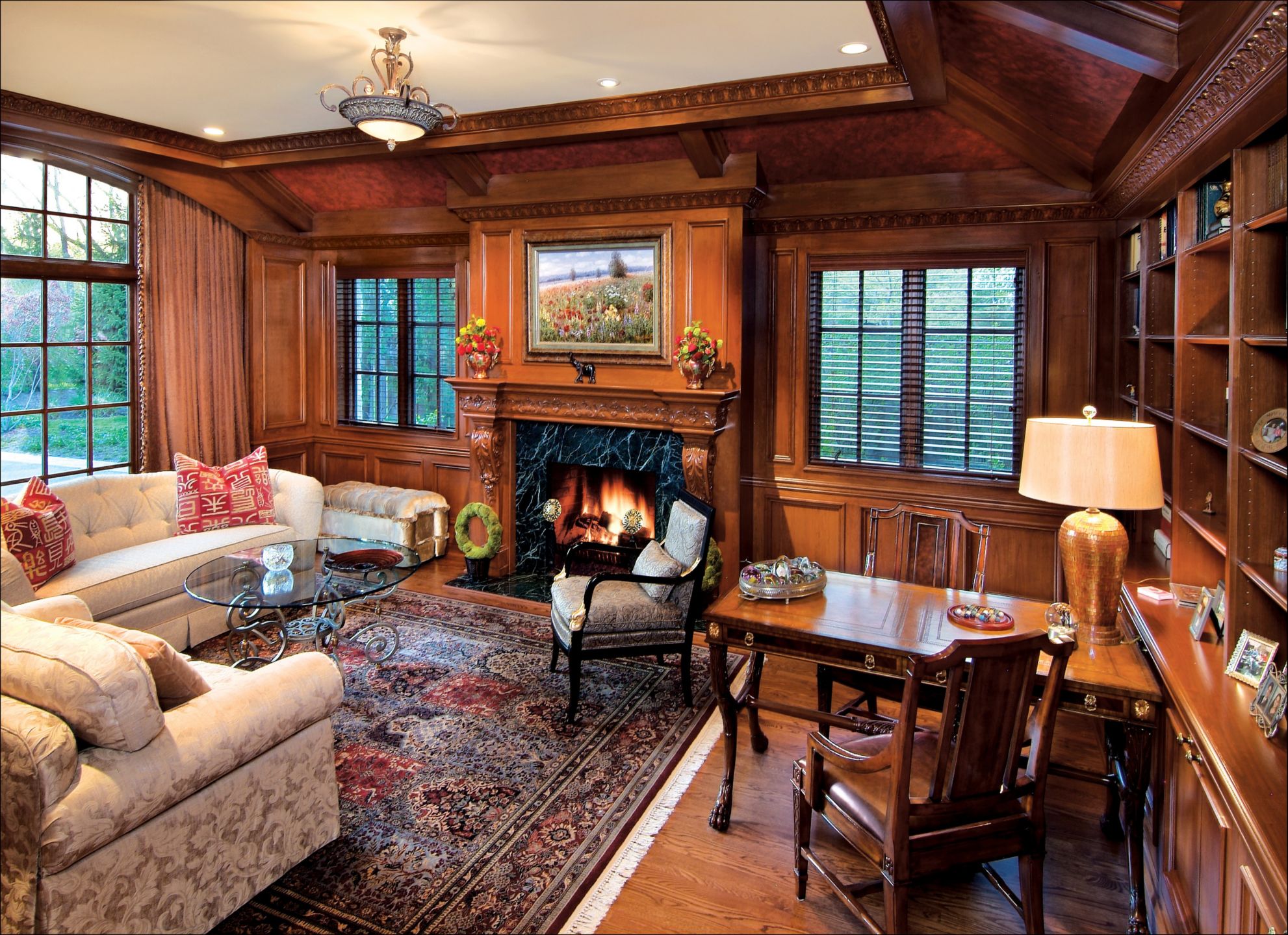 Traditional Brown Library - Luxe Interiors + Design