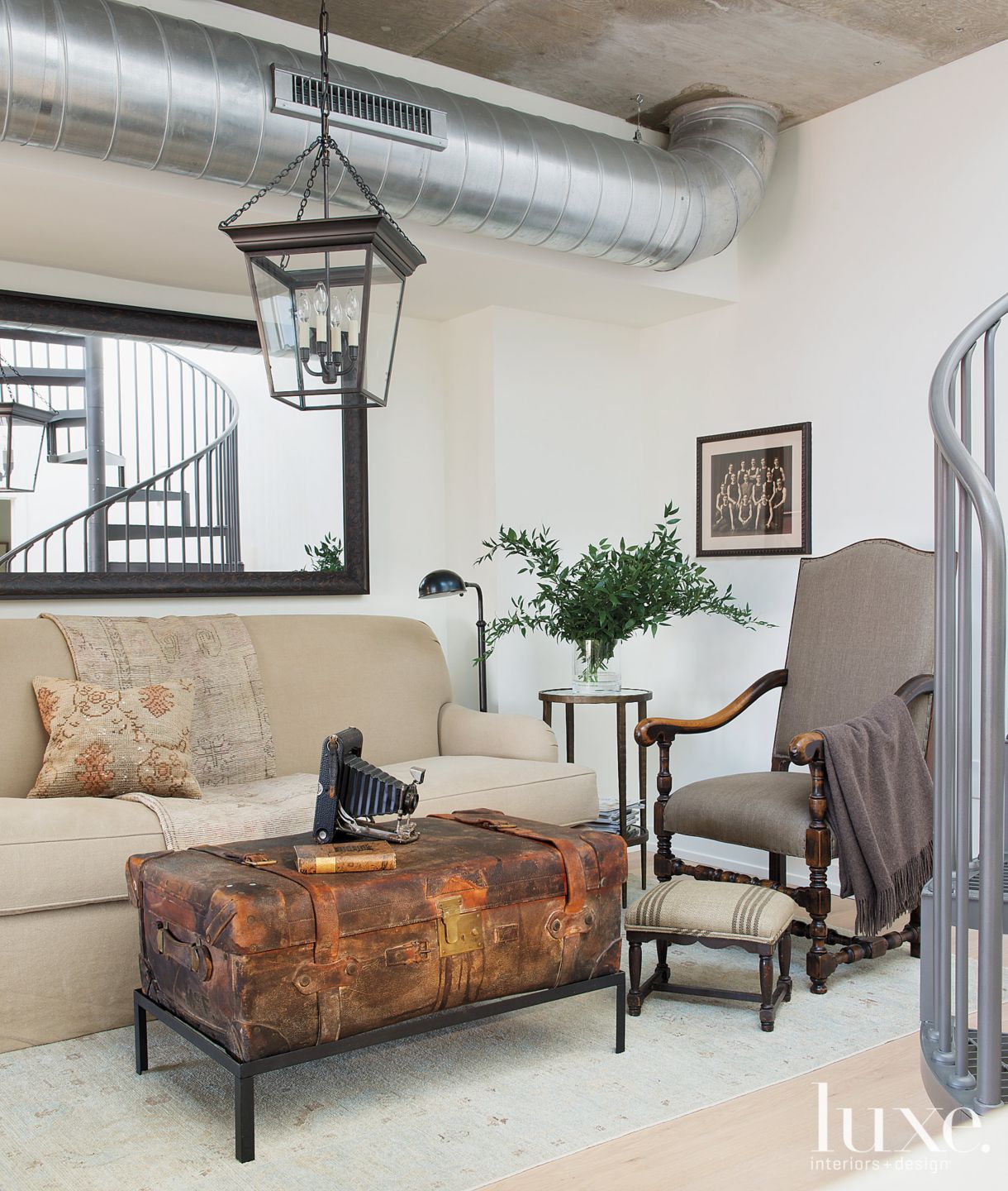 Eclectic Neutral Den with Sleeper Sofa - Luxe Interiors + Design