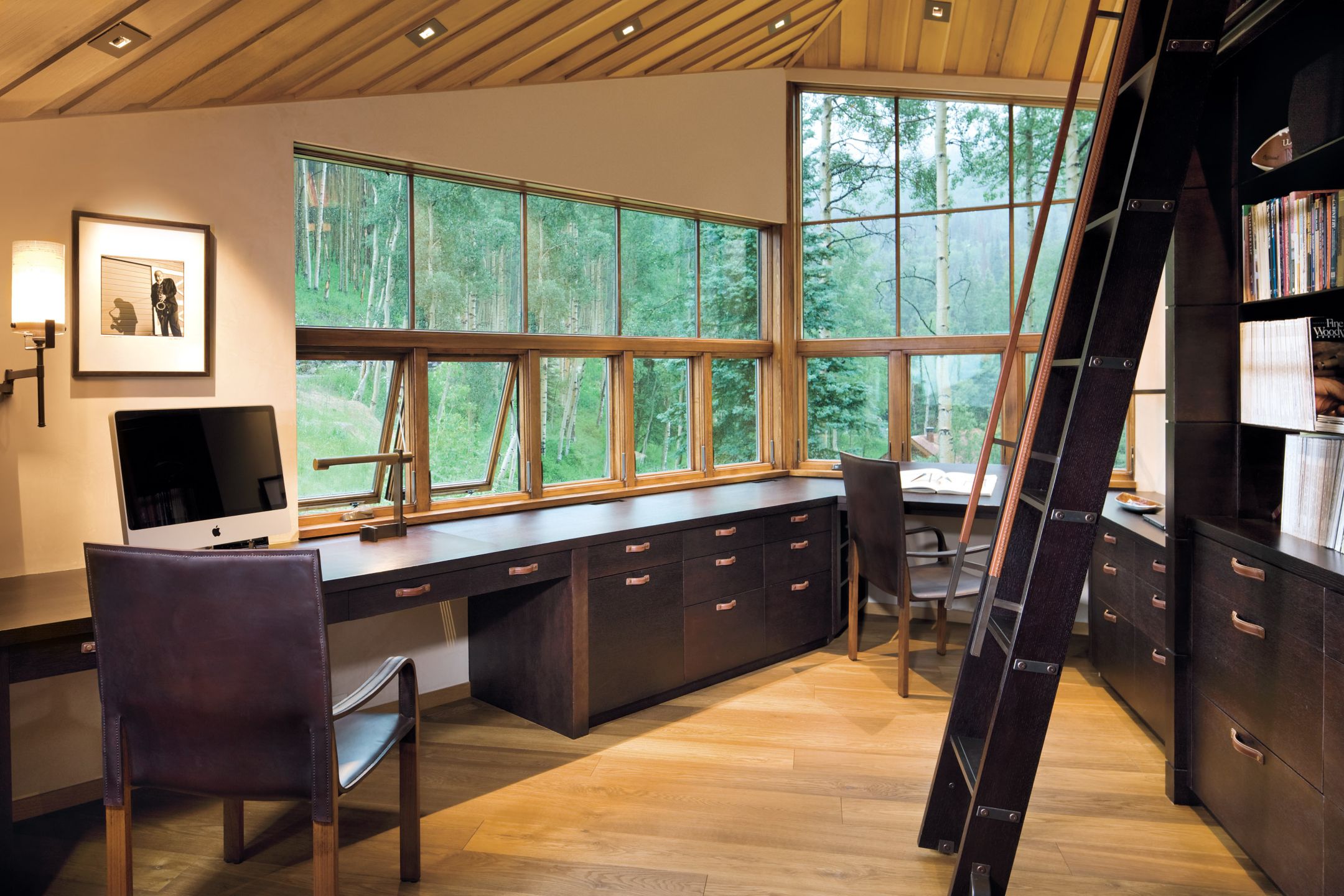 Contemporary Neutral Library with Black Cabinetry - Luxe Interiors + Design