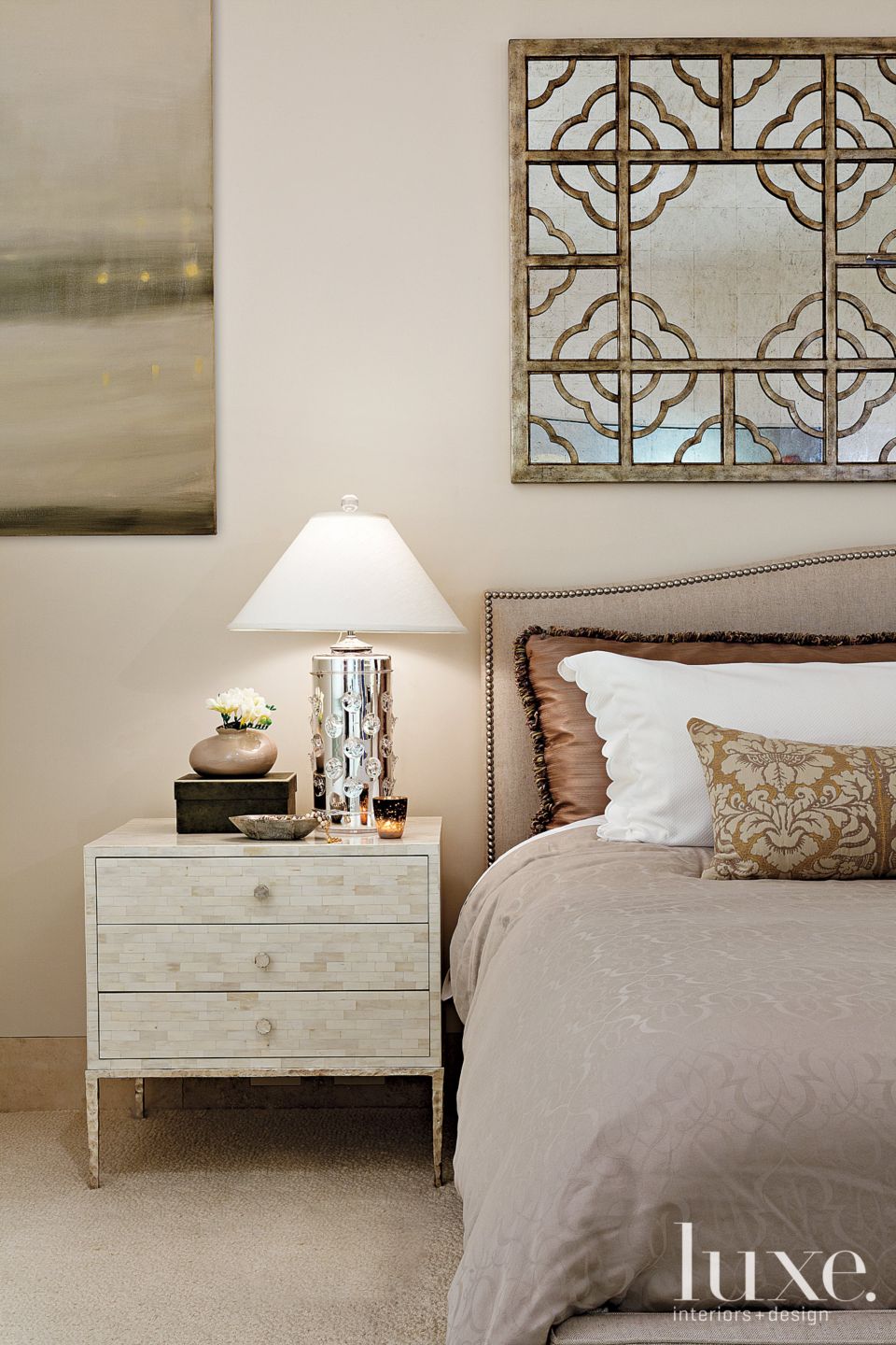 Neutral Transitional Master Bedroom - Luxe Interiors + Design