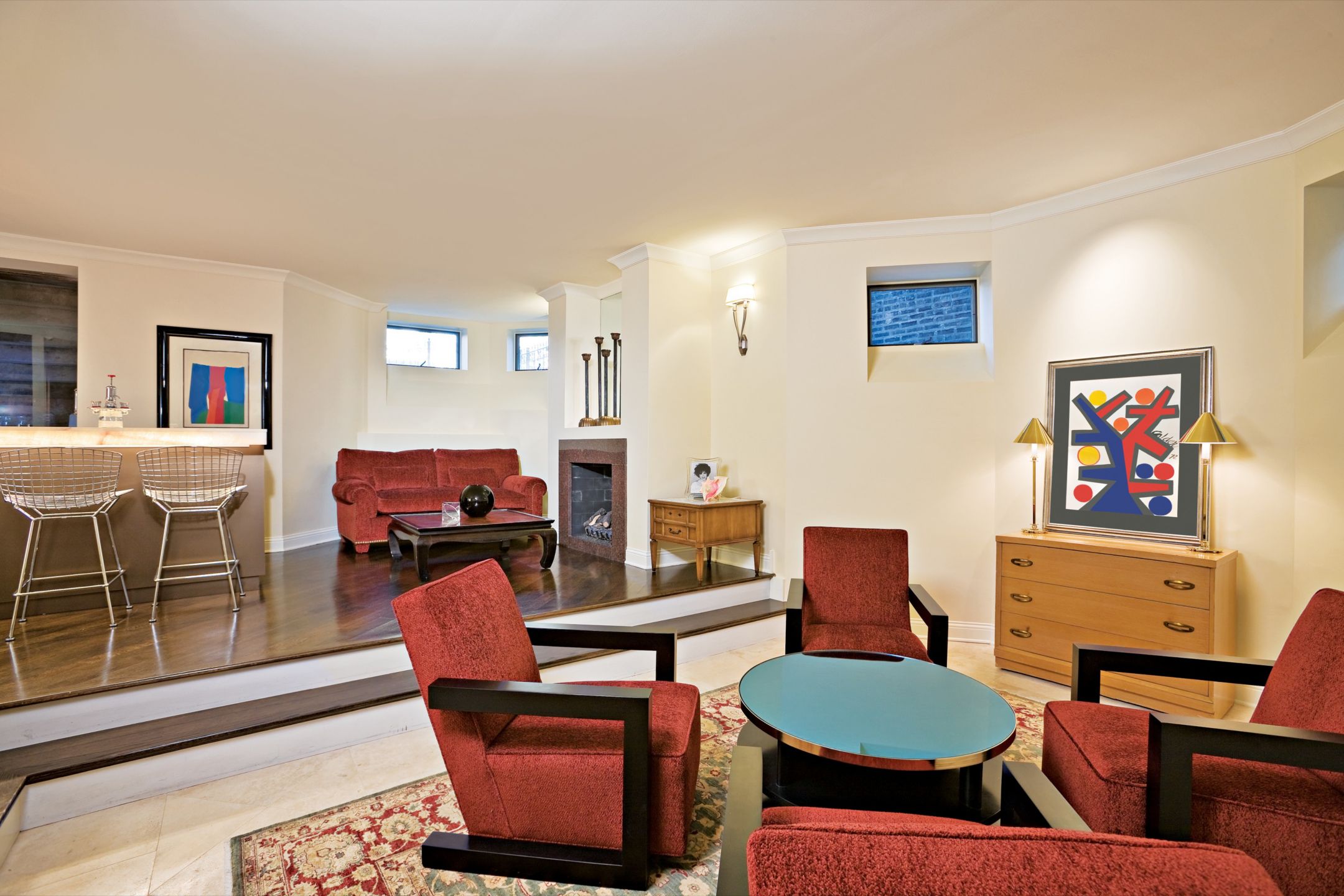 Red Modern Seating Area - Luxe Interiors + Design