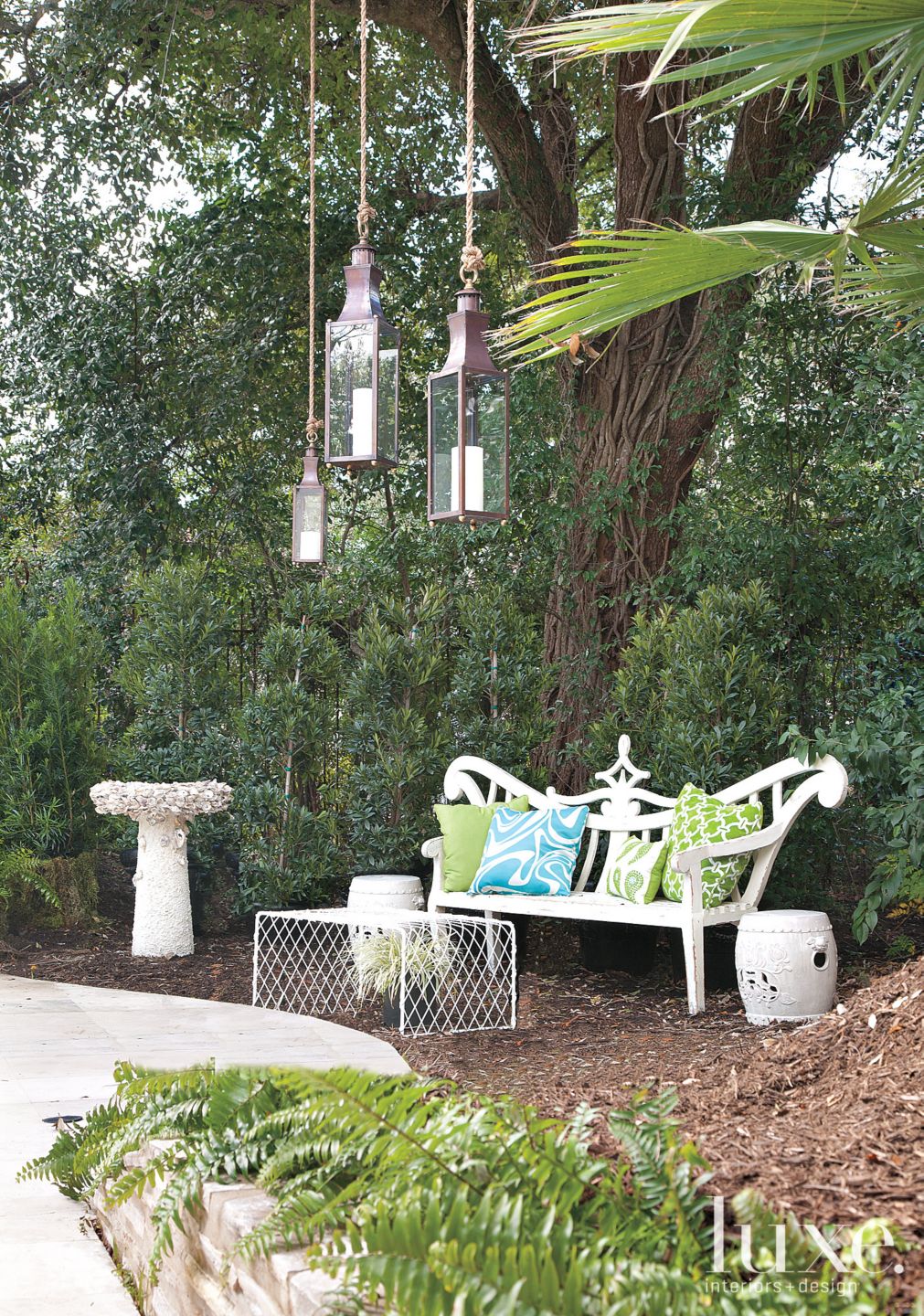 Traditional Colorful Outdoor Seating - Luxe Interiors + Design