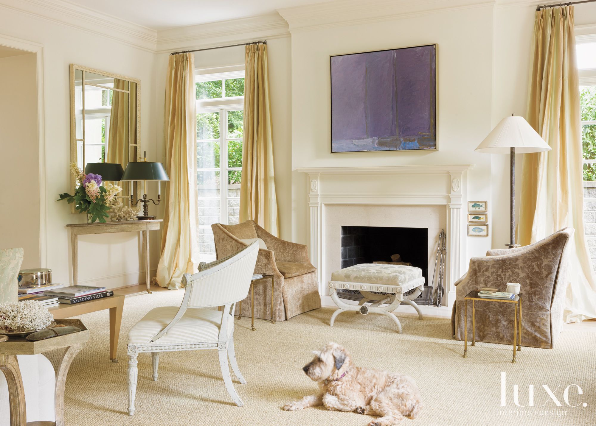 Traditional Cream Living Room with Fireplace - Luxe Interiors + Design