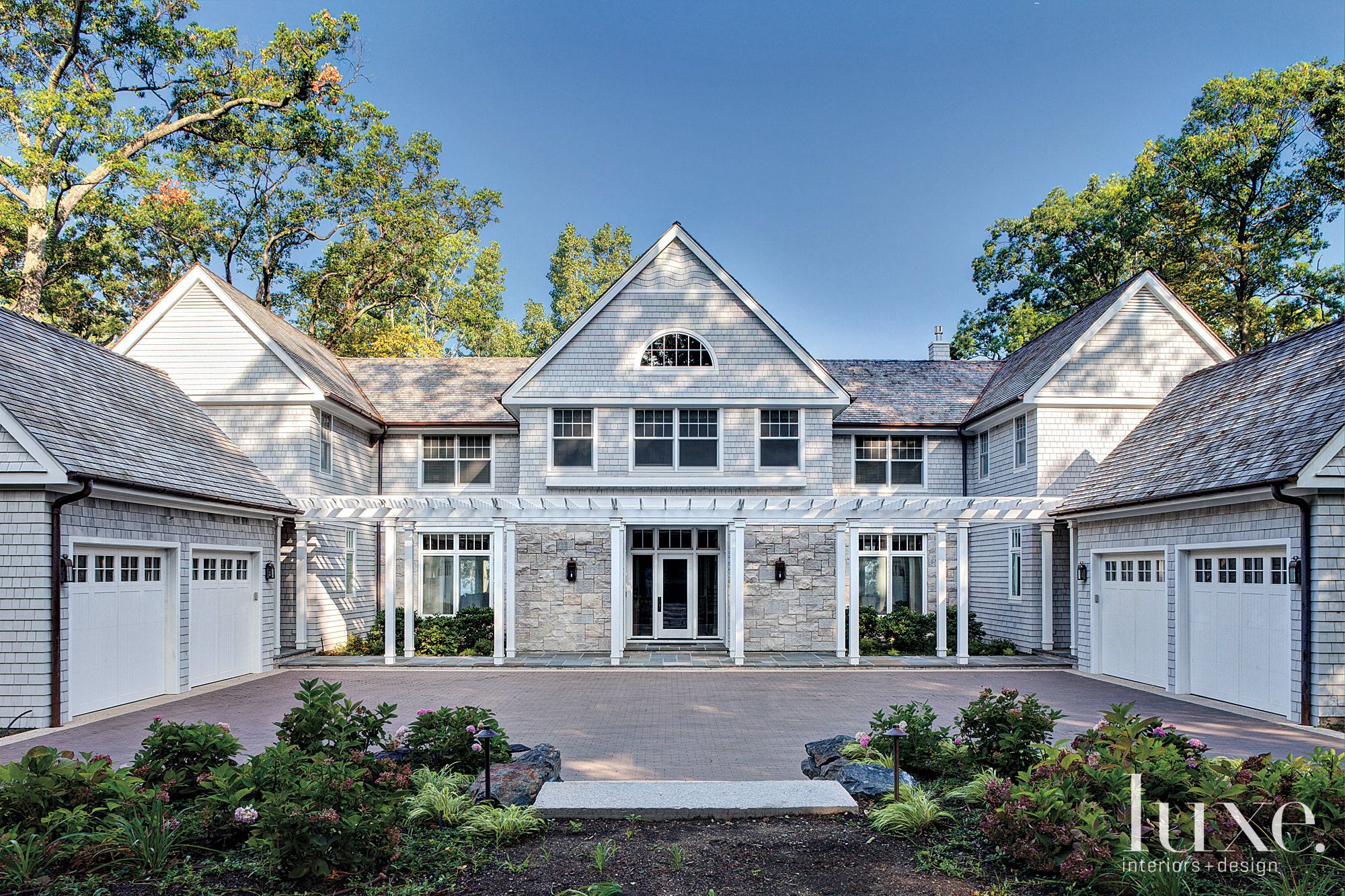 Contemporary Neutral Front Elevation with White Pillars - Luxe ...