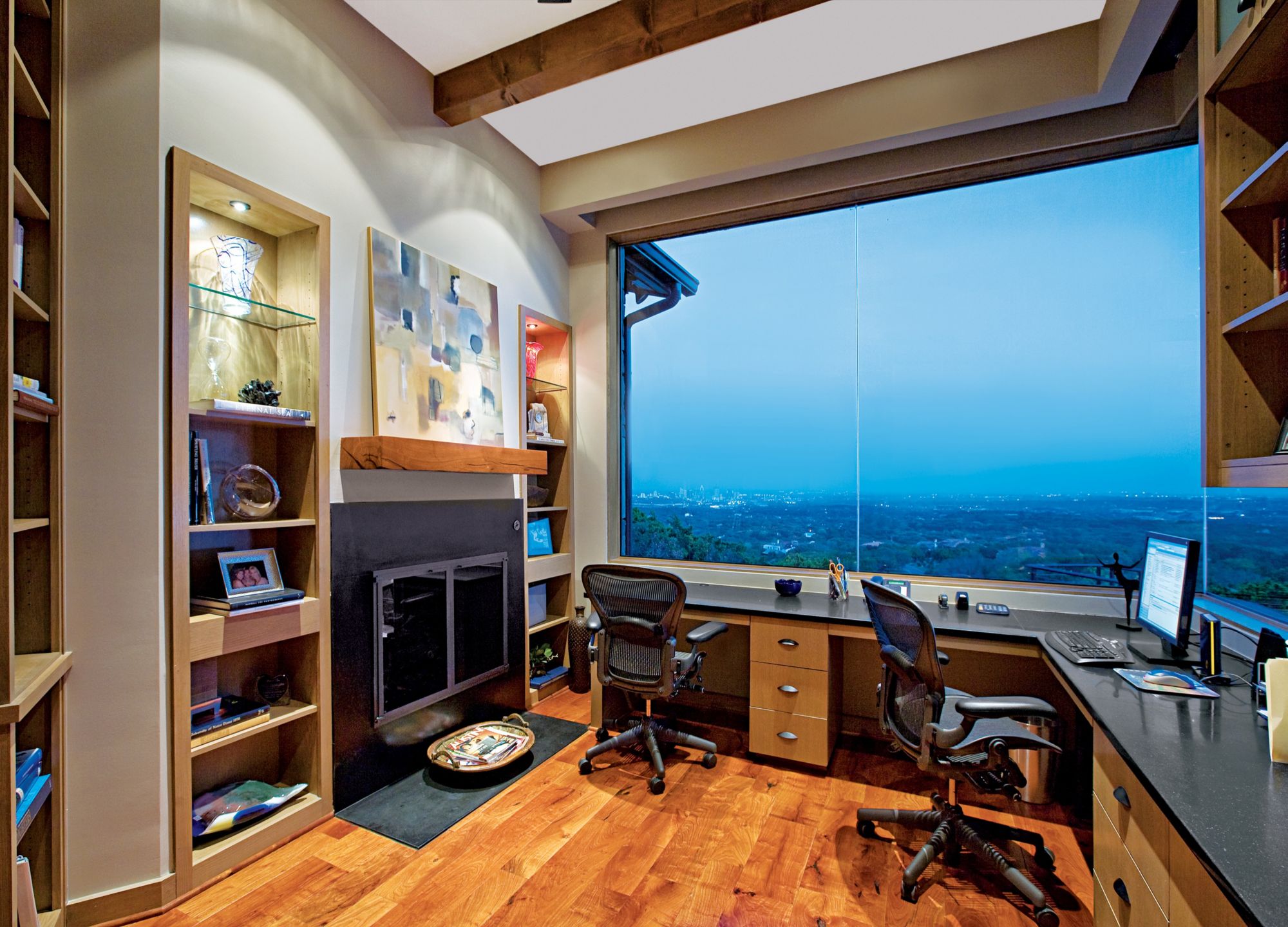 Contemporary Office with Massive Windows - Luxe Interiors + Design