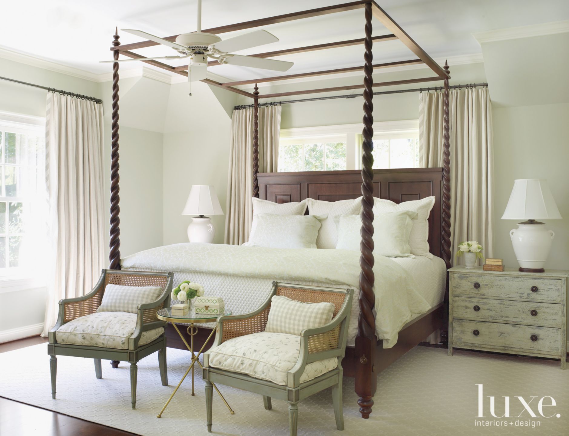 Traditional Neutral Master Bedroom with Twisted Four Poster Bed - Luxe ...