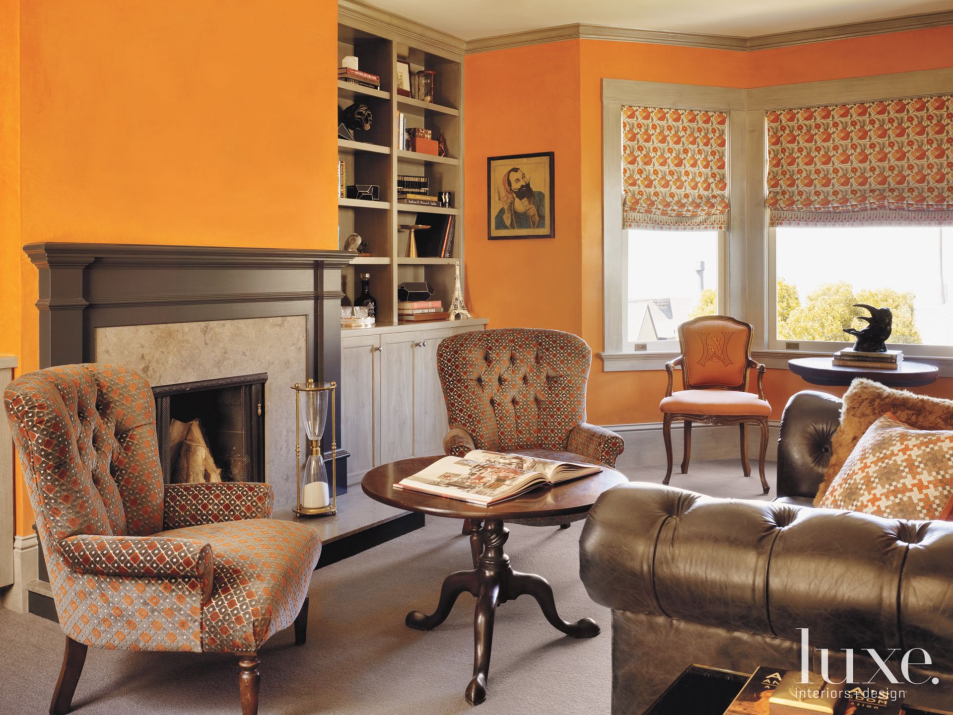 Traditional Orange Study - Luxe Interiors + Design