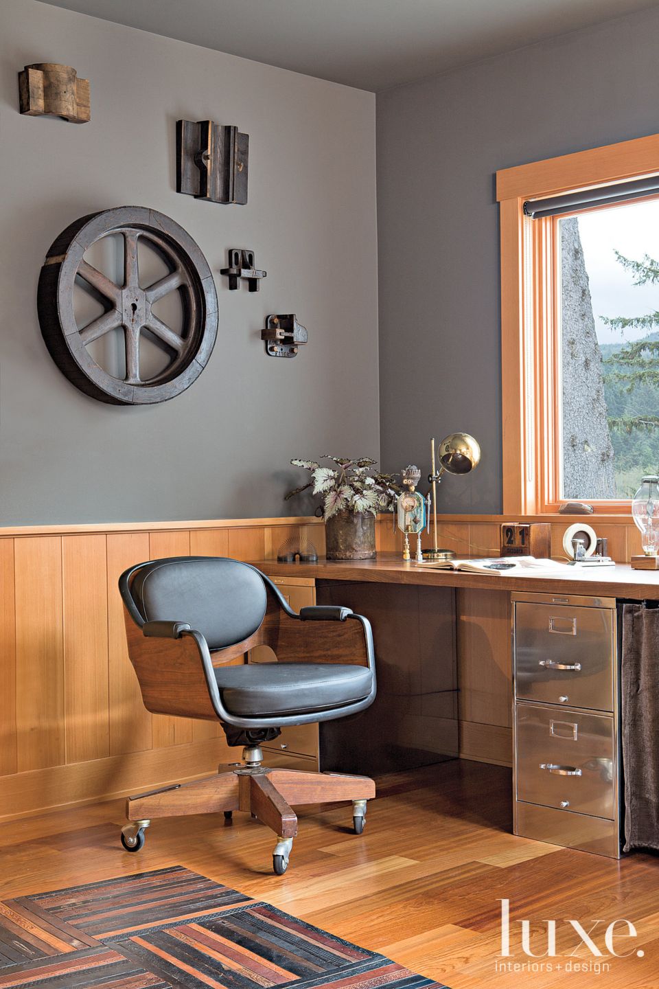 Contemporary Gray Office - Luxe Interiors + Design