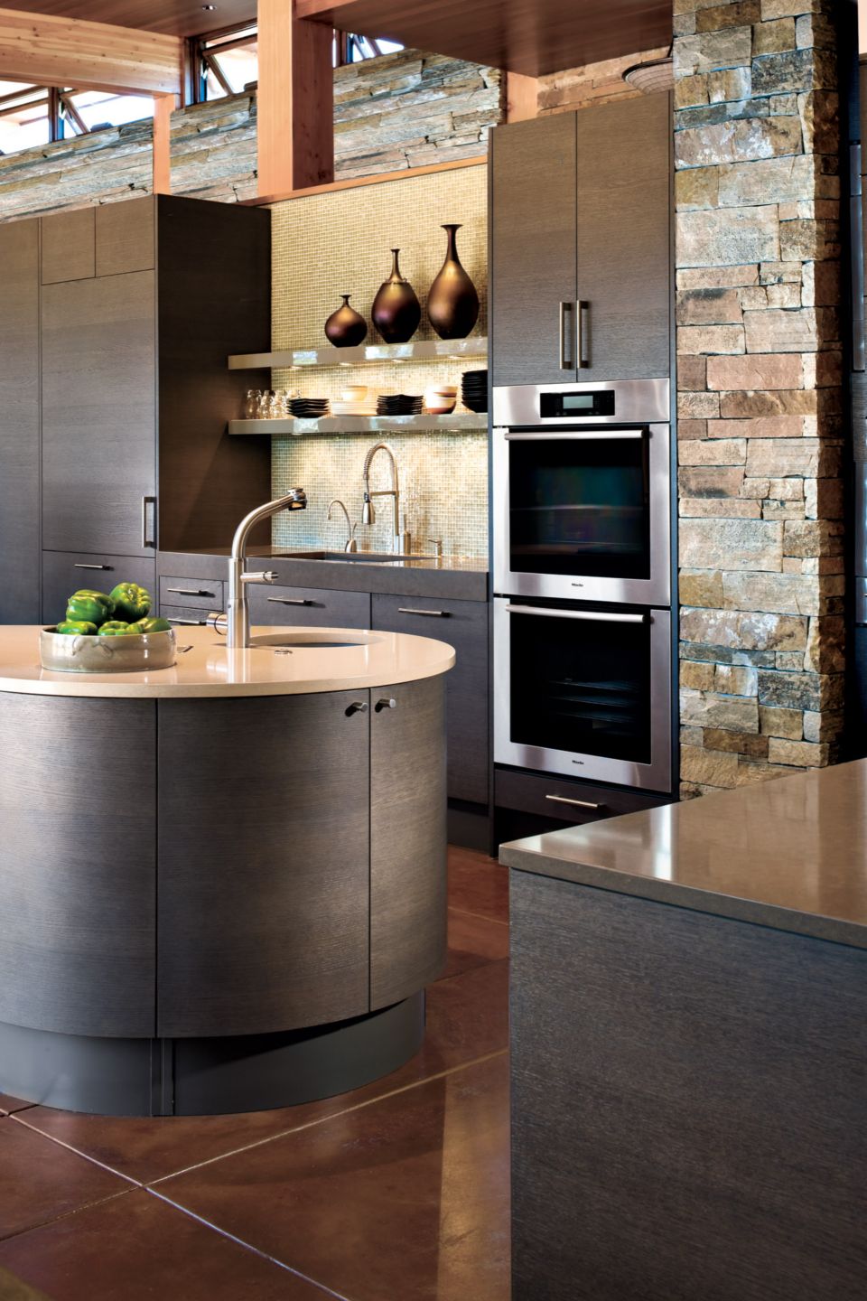 Contemporary Brown Kitchen - Luxe Interiors + Design