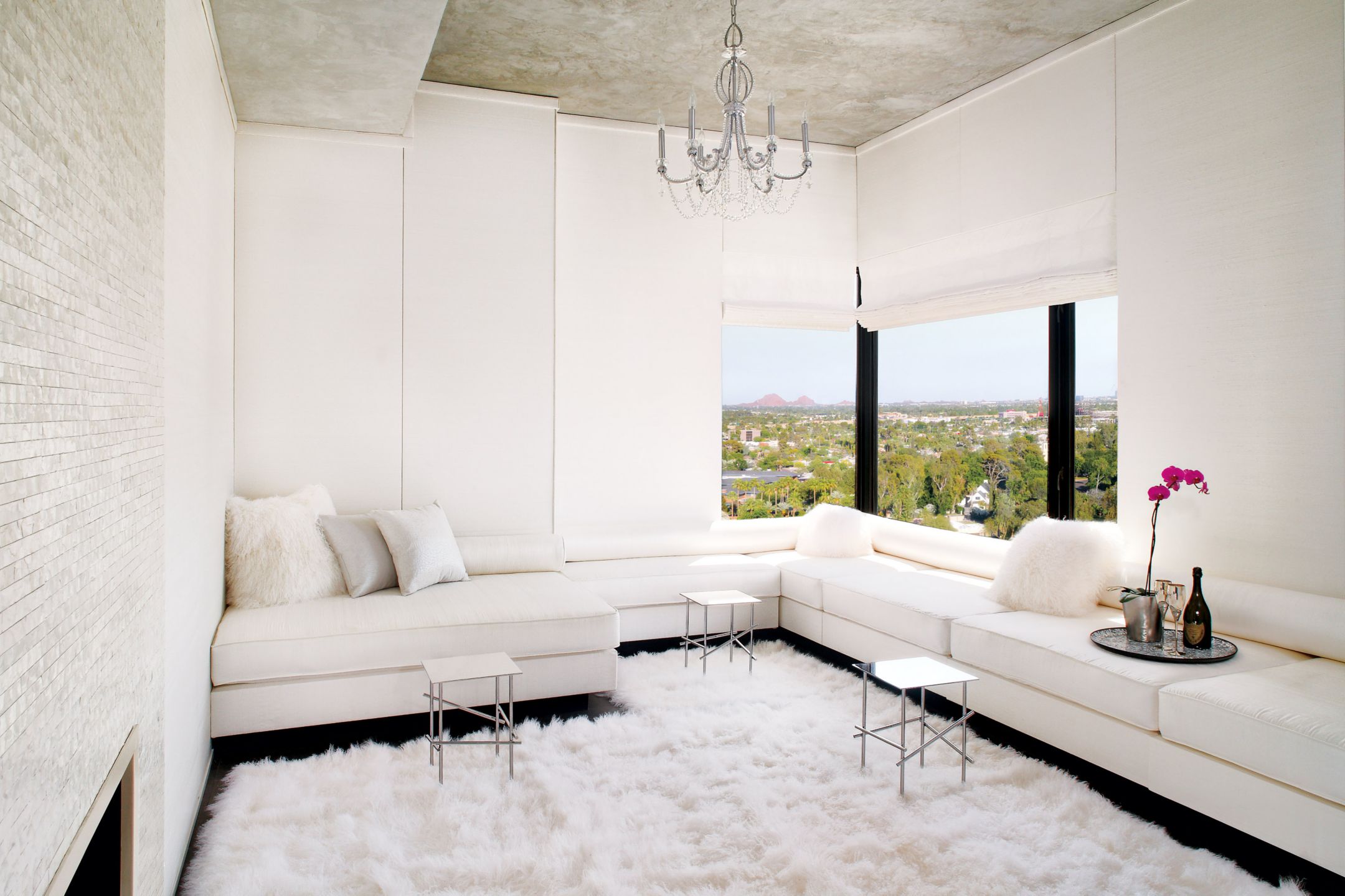 All-White Glamourous Recreation Room - Luxe Interiors + Design