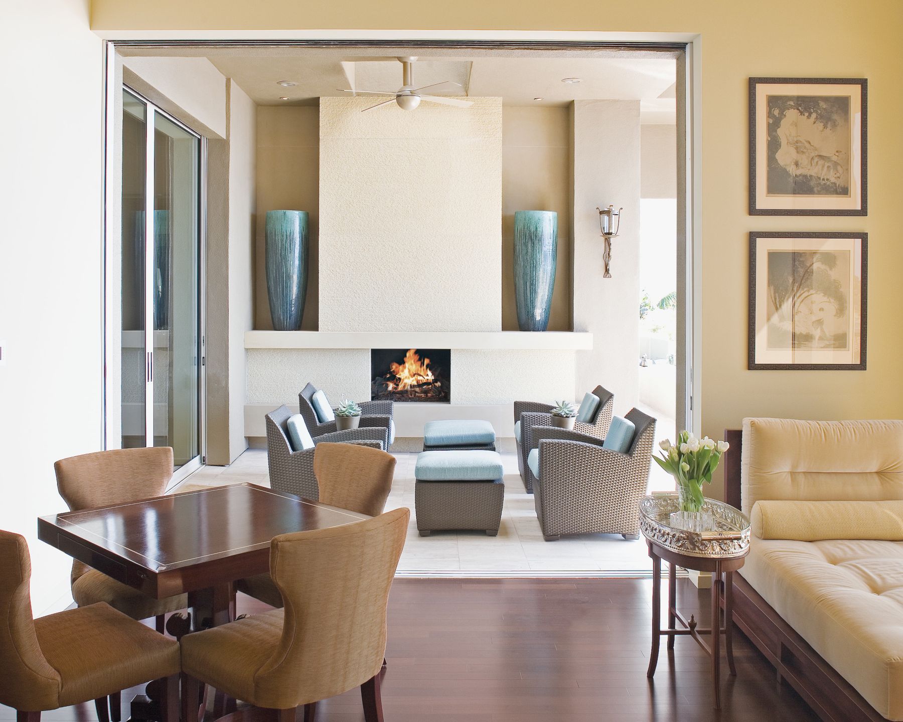 Contemporary White Outdoor Sitting Area - Luxe Interiors + Design