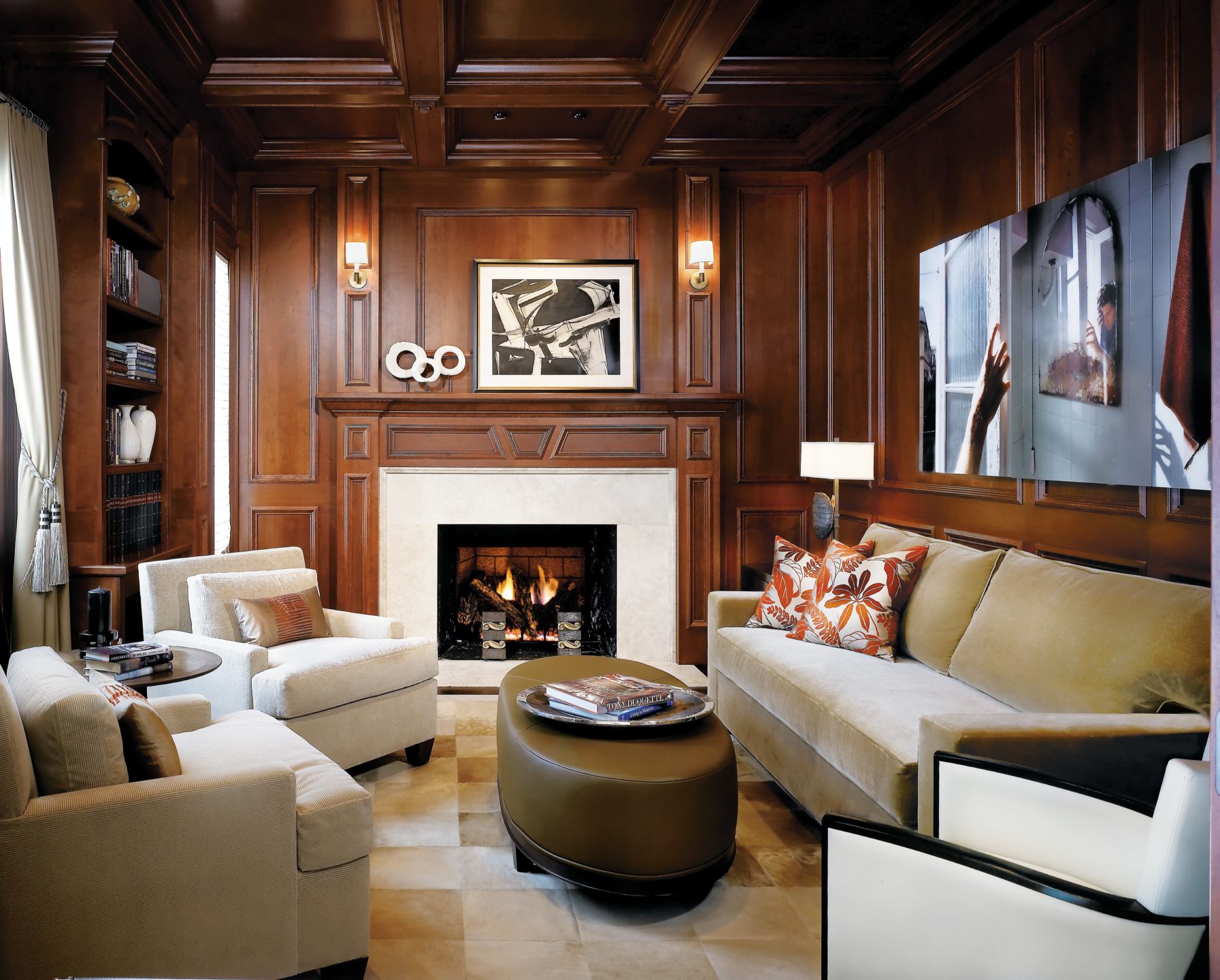 Traditional Brown Library - Luxe Interiors + Design
