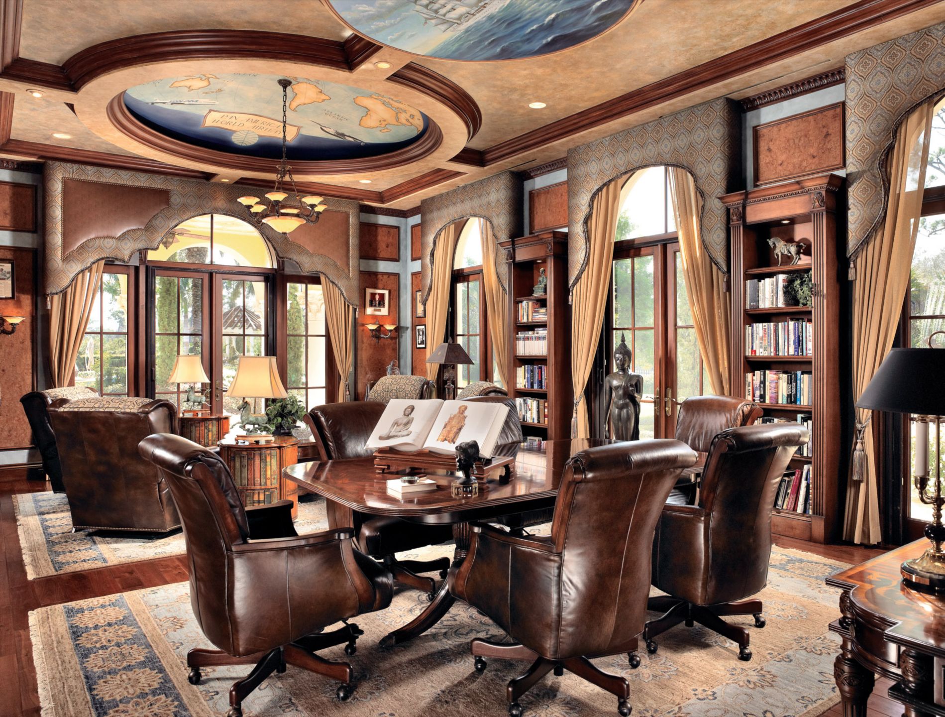 Eclectic Brown Library - Luxe Interiors + Design