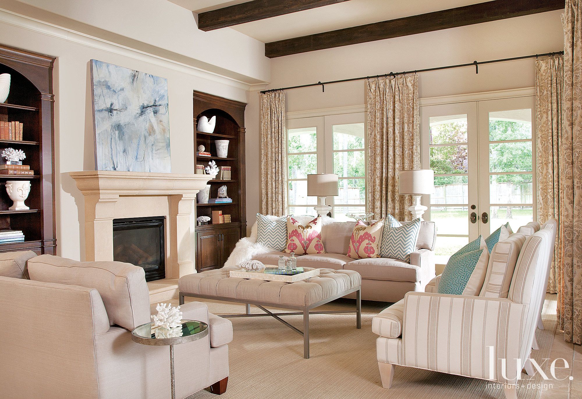 Cream Transitional Den - Luxe Interiors + Design