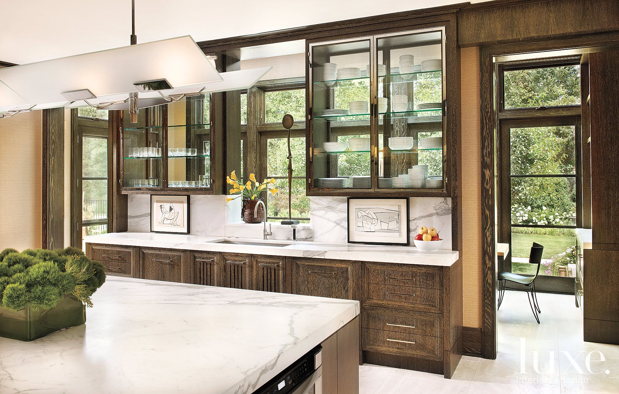 Transitional Brown Kitchen with Eat-in Sunroom - Luxe Interiors + Design