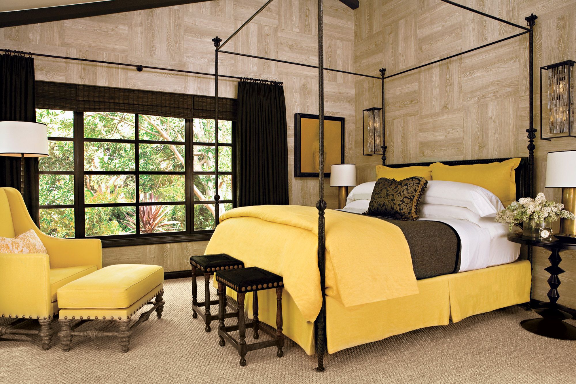 Mediterranean Yellow Bedroom - Luxe Interiors + Design