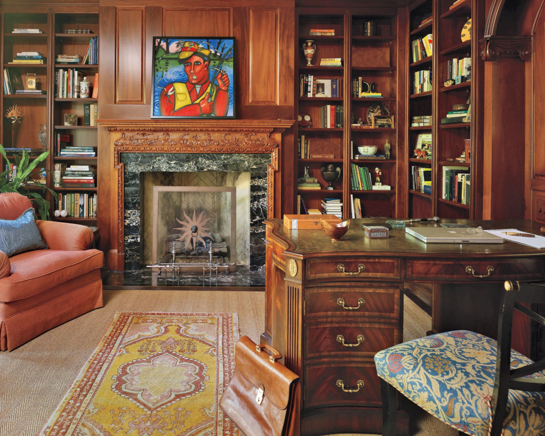 Traditional Brown Study - Luxe Interiors + Design