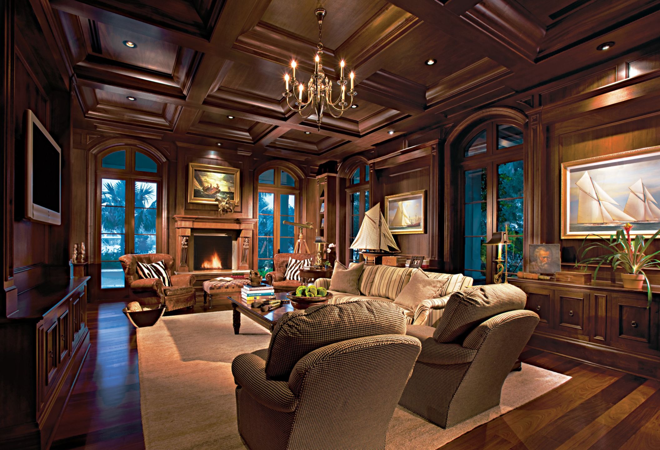 Traditional Brown Library - Luxe Interiors + Design