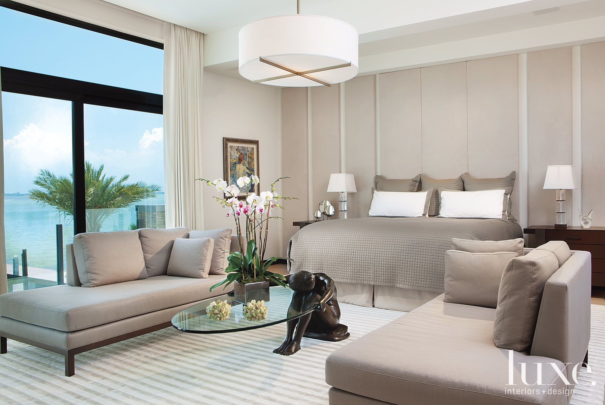 Modern Master Bedroom with Suede Panels - Luxe Interiors + Design