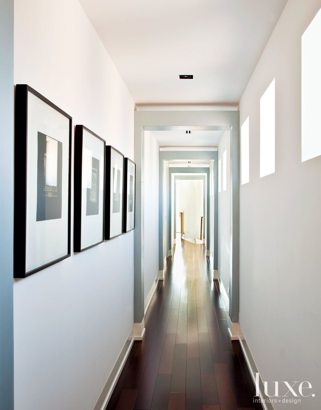 Modern Neutral Hallway with Square Windows - Luxe Interiors + Design