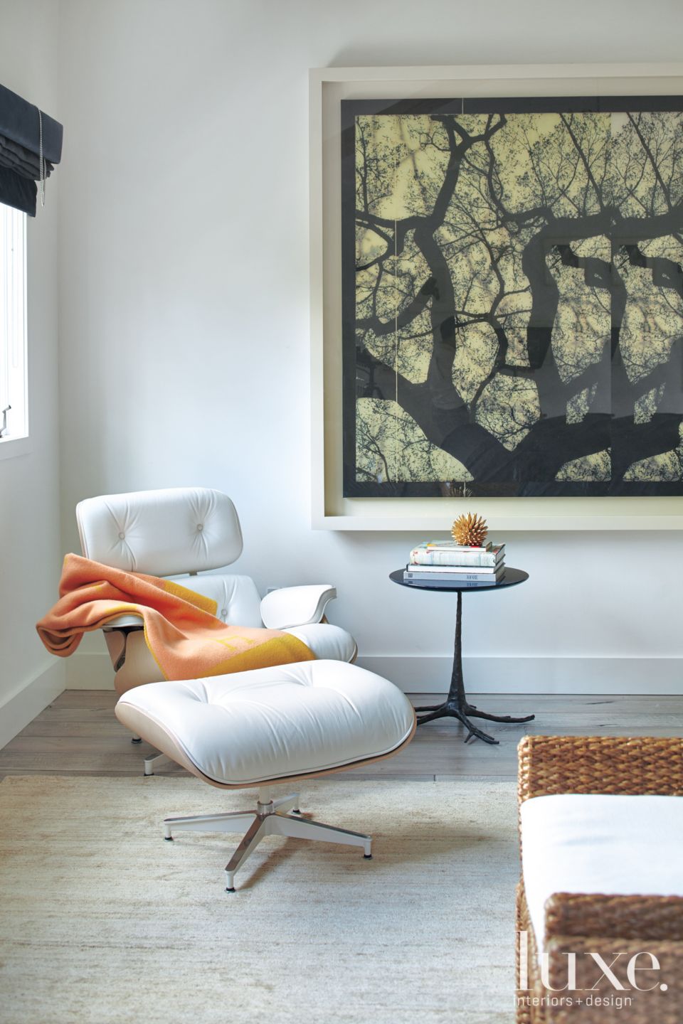 Transitional White Sitting Area with Eames Lounge Chair - Luxe ...
