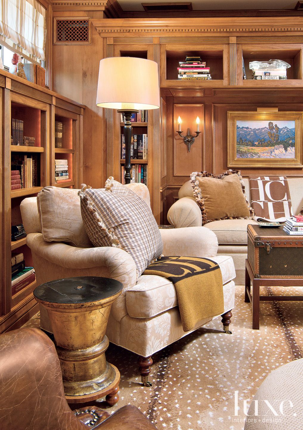 Traditional Wood Paneled Library - Luxe Interiors + Design