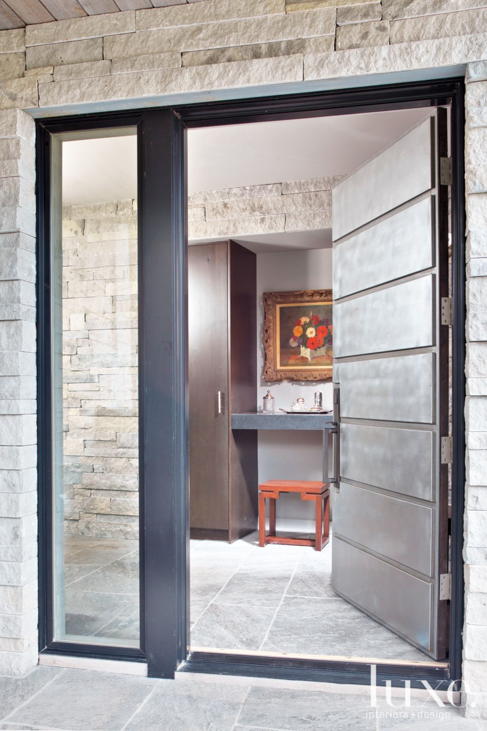 Contemporary Stone Entryway - Luxe Interiors + Design