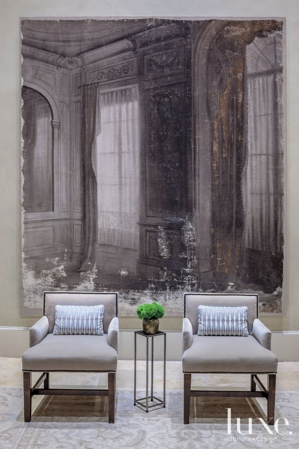 Transitional Gray Sitting Area - Luxe Interiors + Design