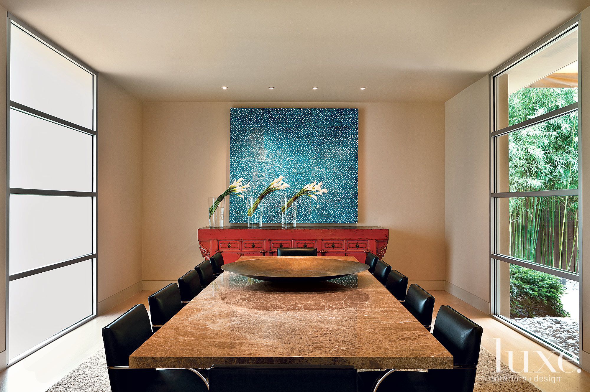 Neutral Contemporary Granite Dining Room - Luxe Interiors + Design