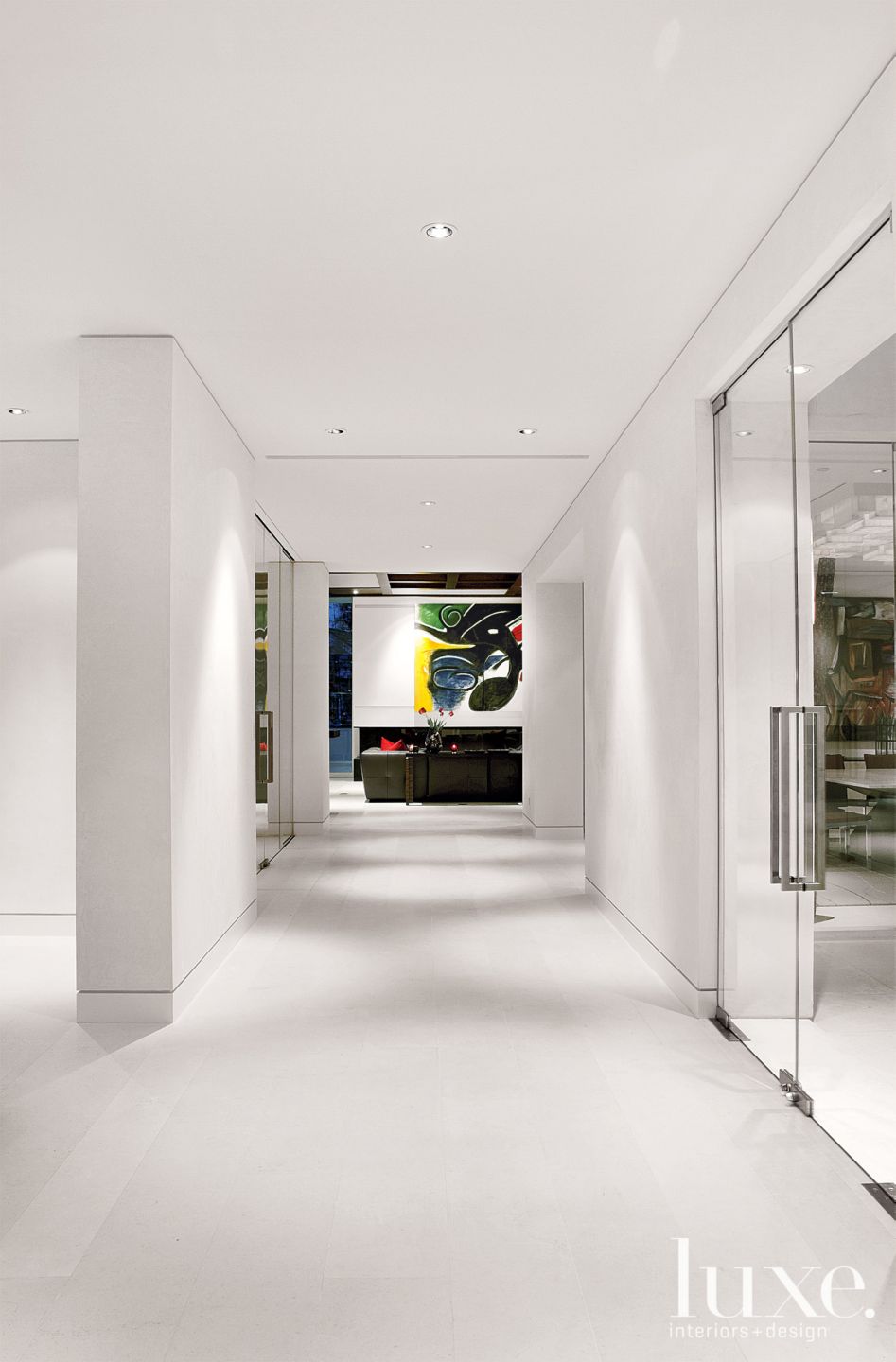 Modern White Hall with Accent Lighting - Luxe Interiors + Design