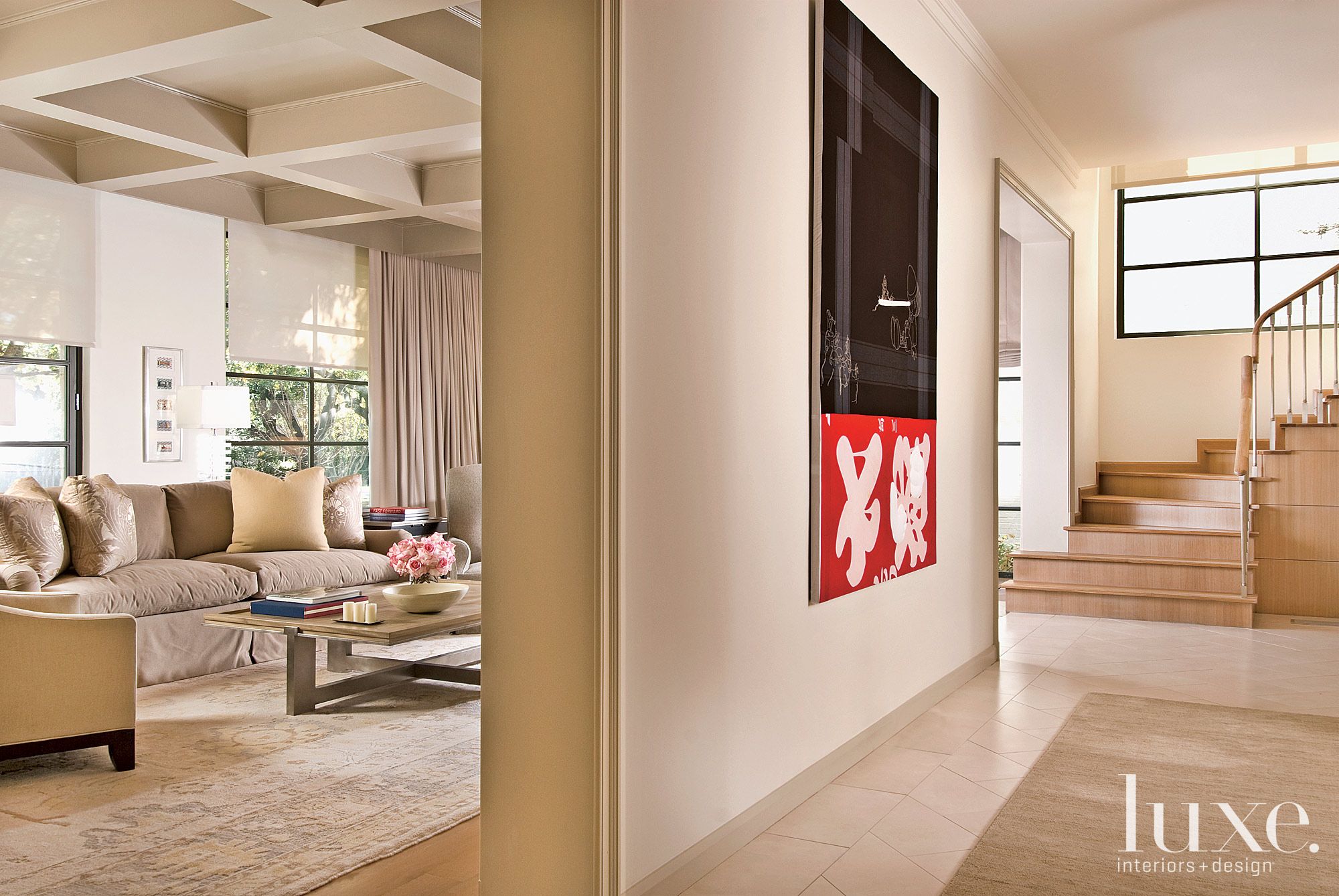 Contemporary Neutral Living Room Entry - Luxe Interiors + Design