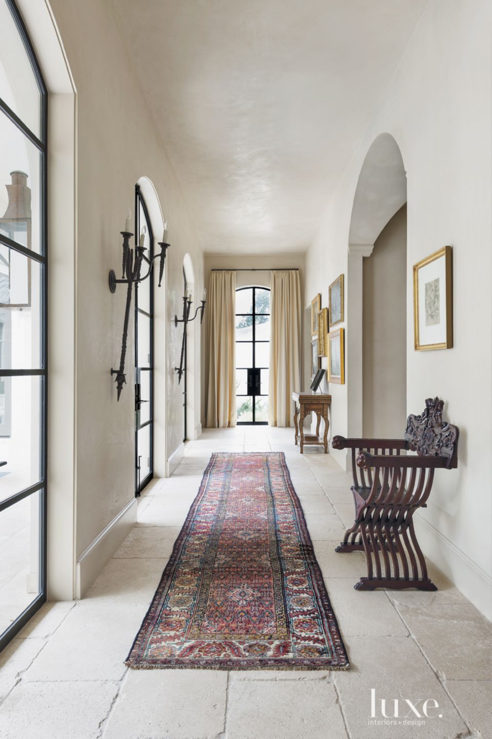Mediterranean Cream Tiled Hallway - Luxe Interiors + Design