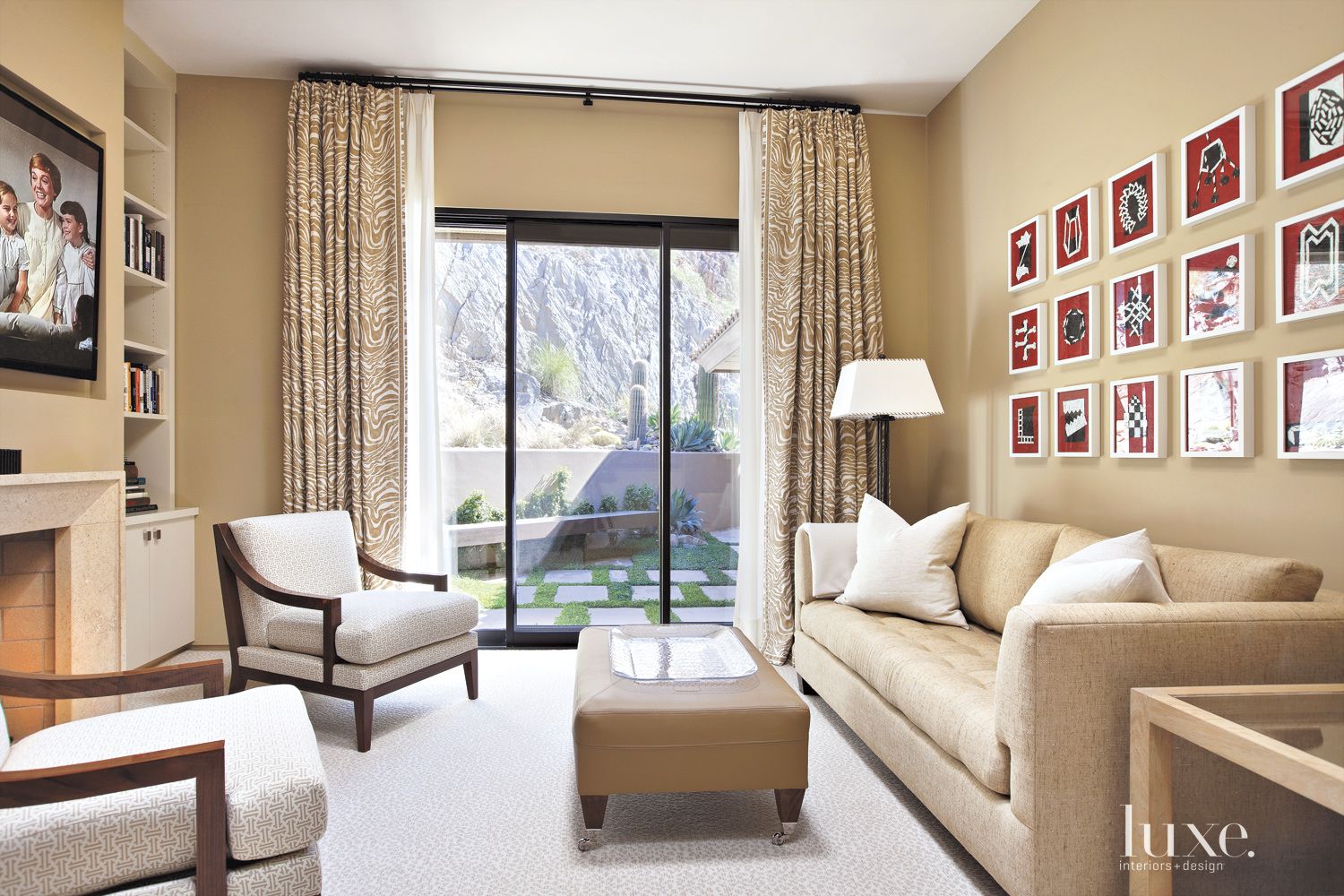 Contemporary Neutral Library with Origami Art - Luxe Interiors + Design