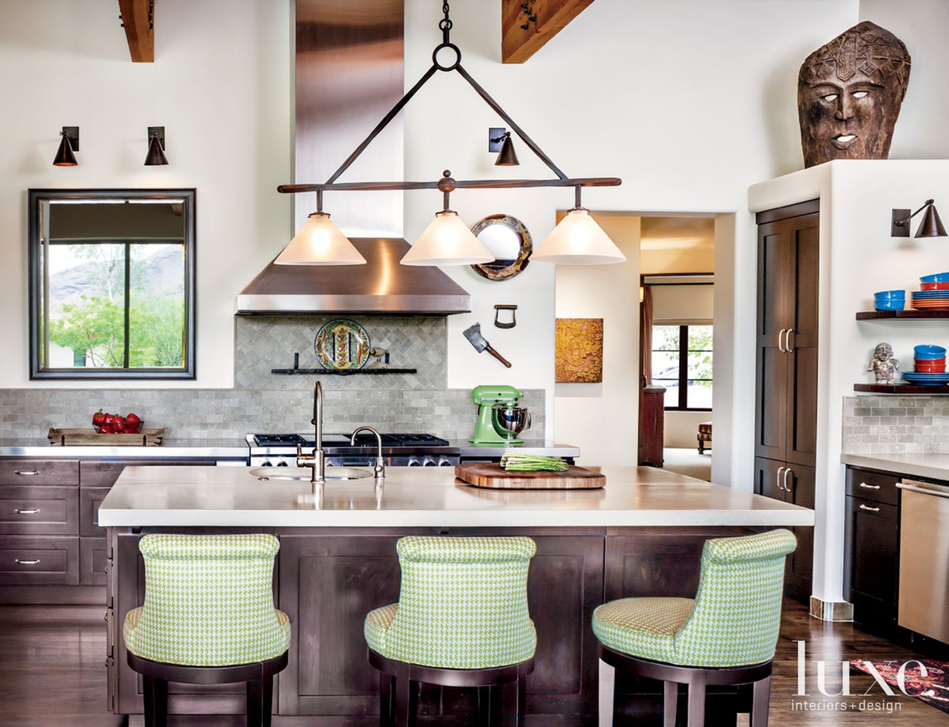 Neutral Contemporary Kitchen with Green Accents - Luxe Interiors + Design