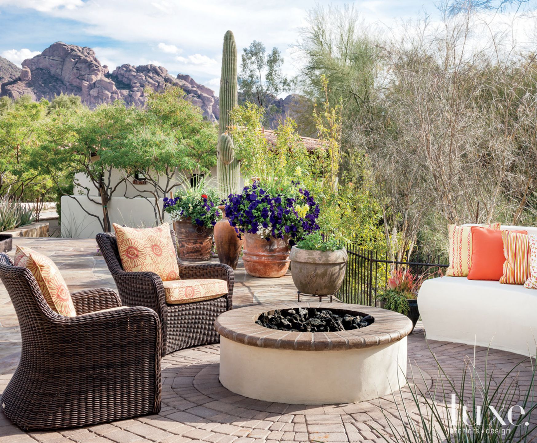 Southwestern Brick Patio with Mountain View - Luxe Interiors + Design