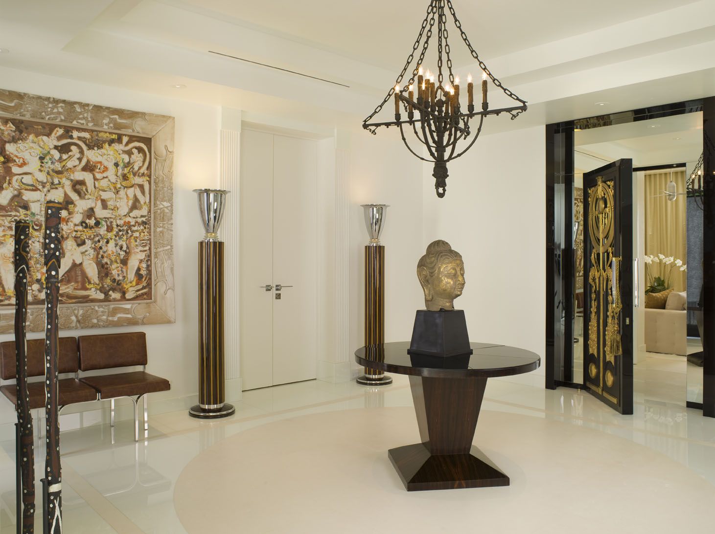 Modern Neutral Foyer with Buddha Head Statue - Luxe Interiors + Design