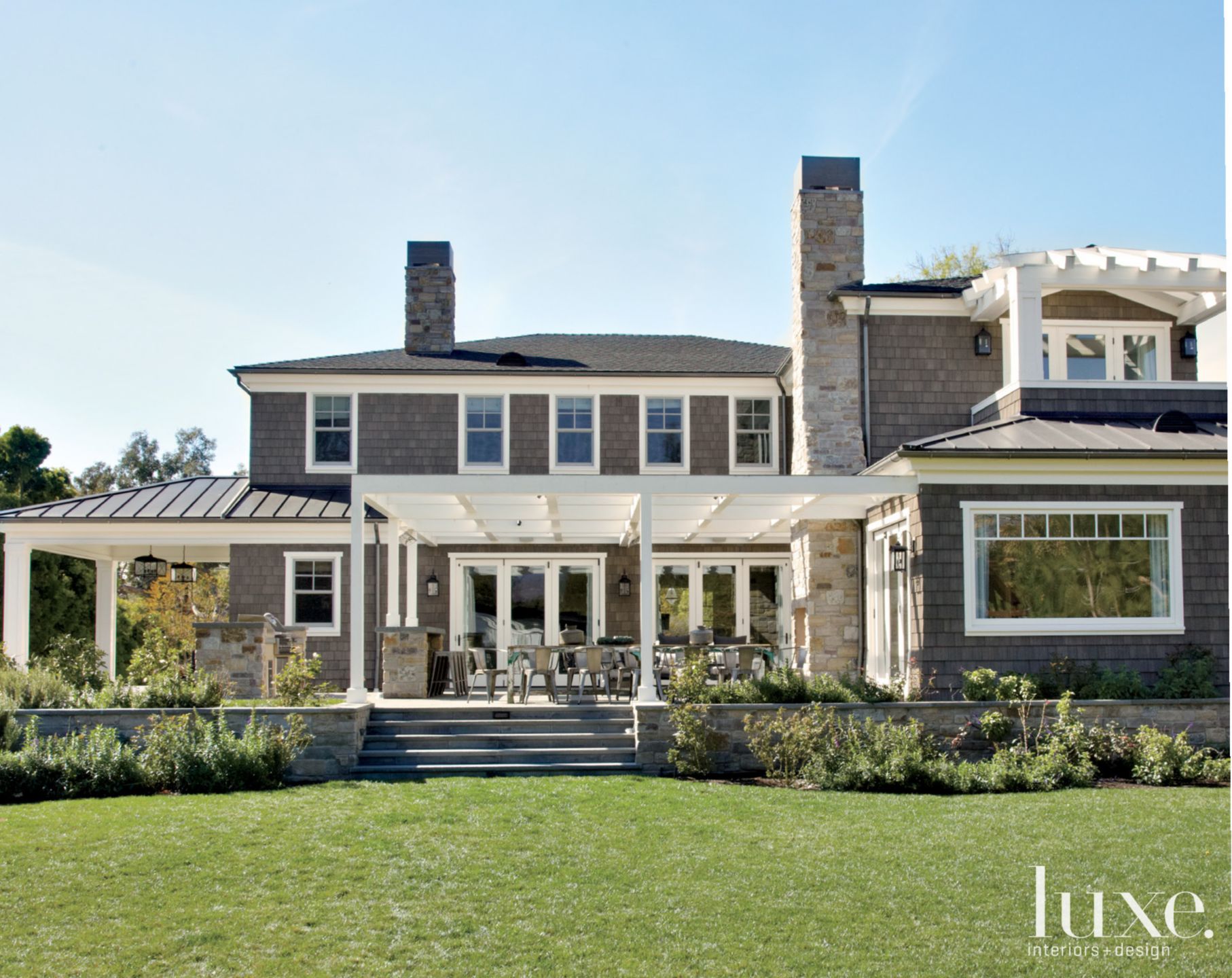 Traditional Gray Rear Elevation with Cedar Shingle Siding - Luxe ...