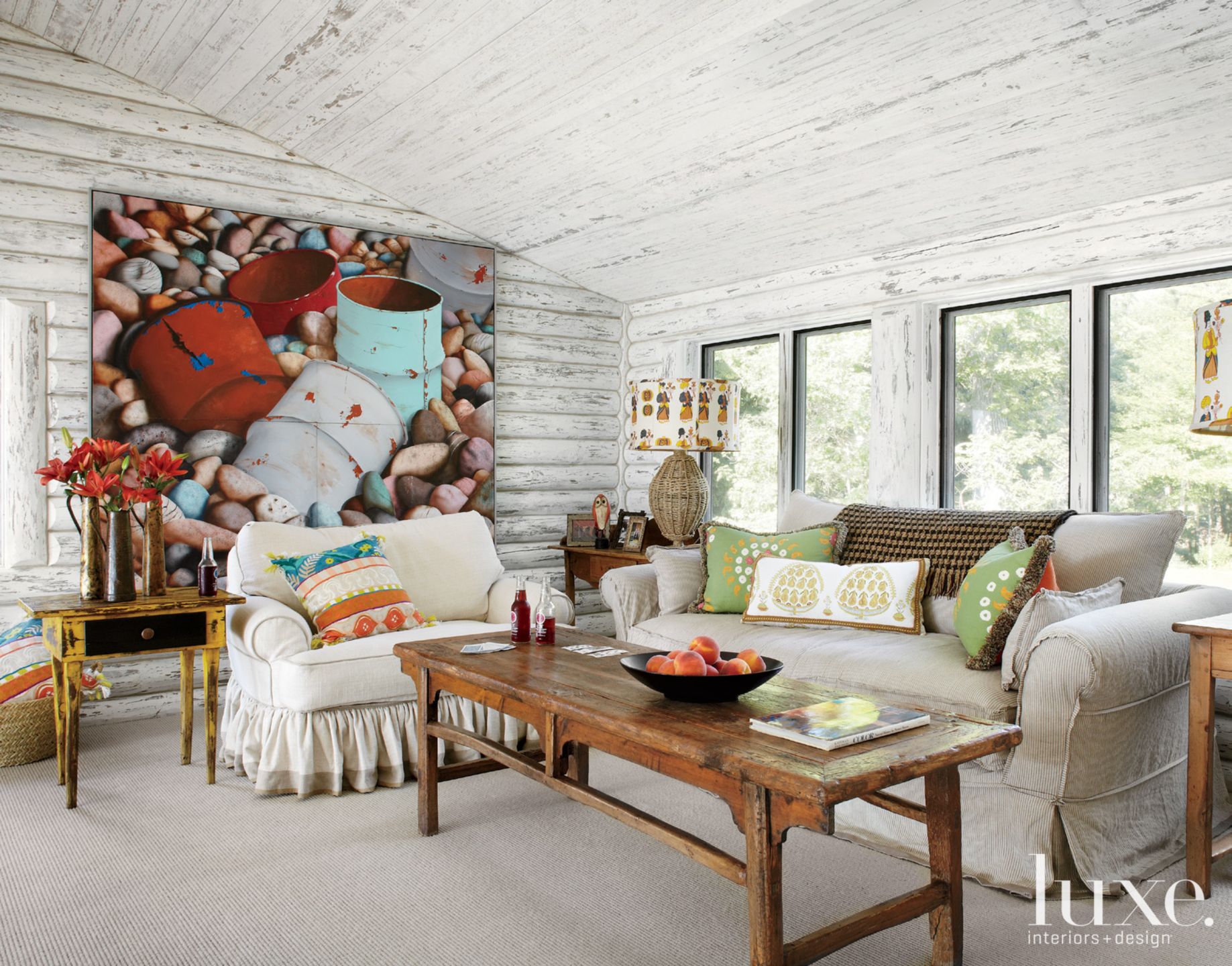 Country White Loft Space with Slanted Ceiling - Luxe Interiors + Design