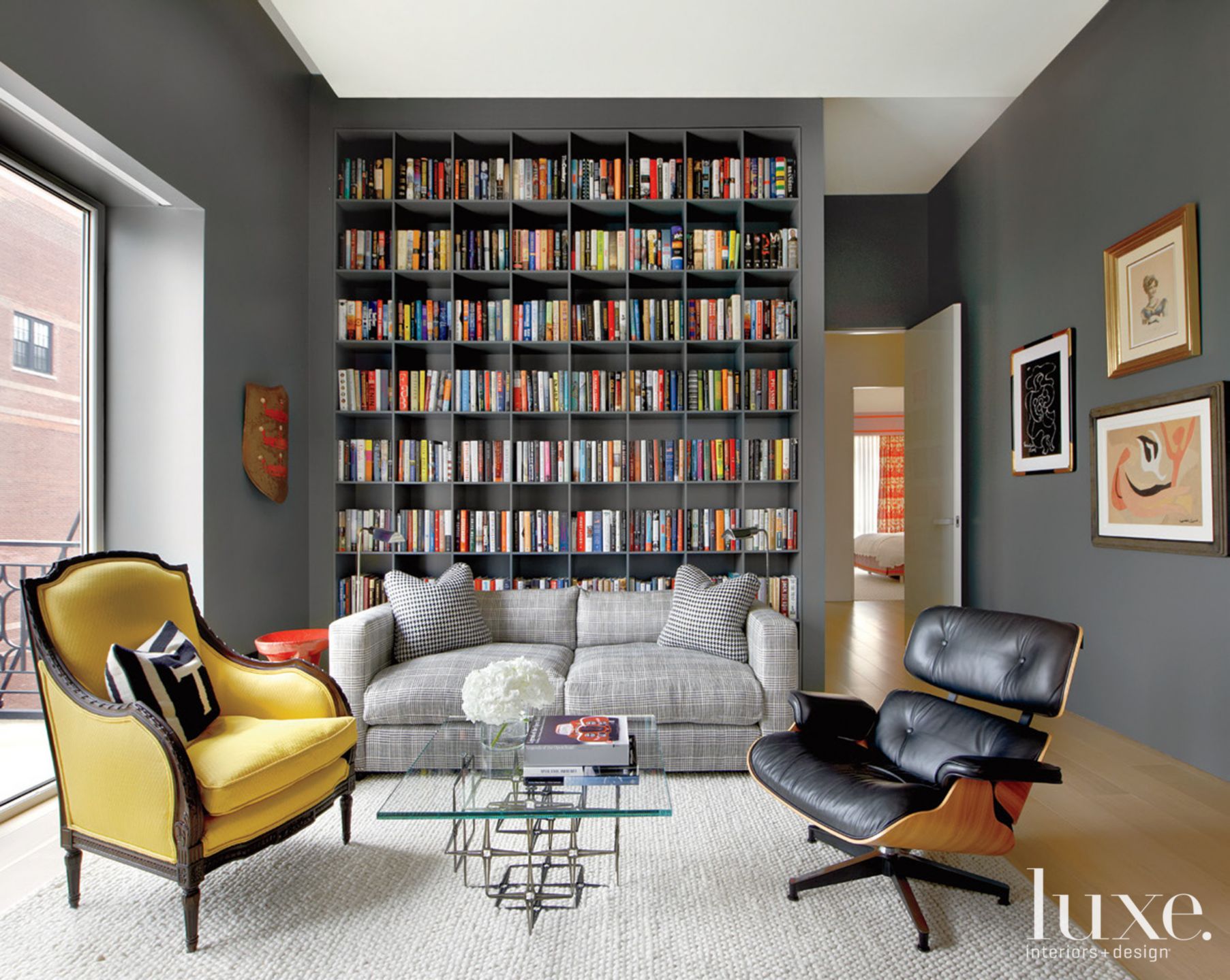 Gray Contemporary Den - Luxe Interiors + Design